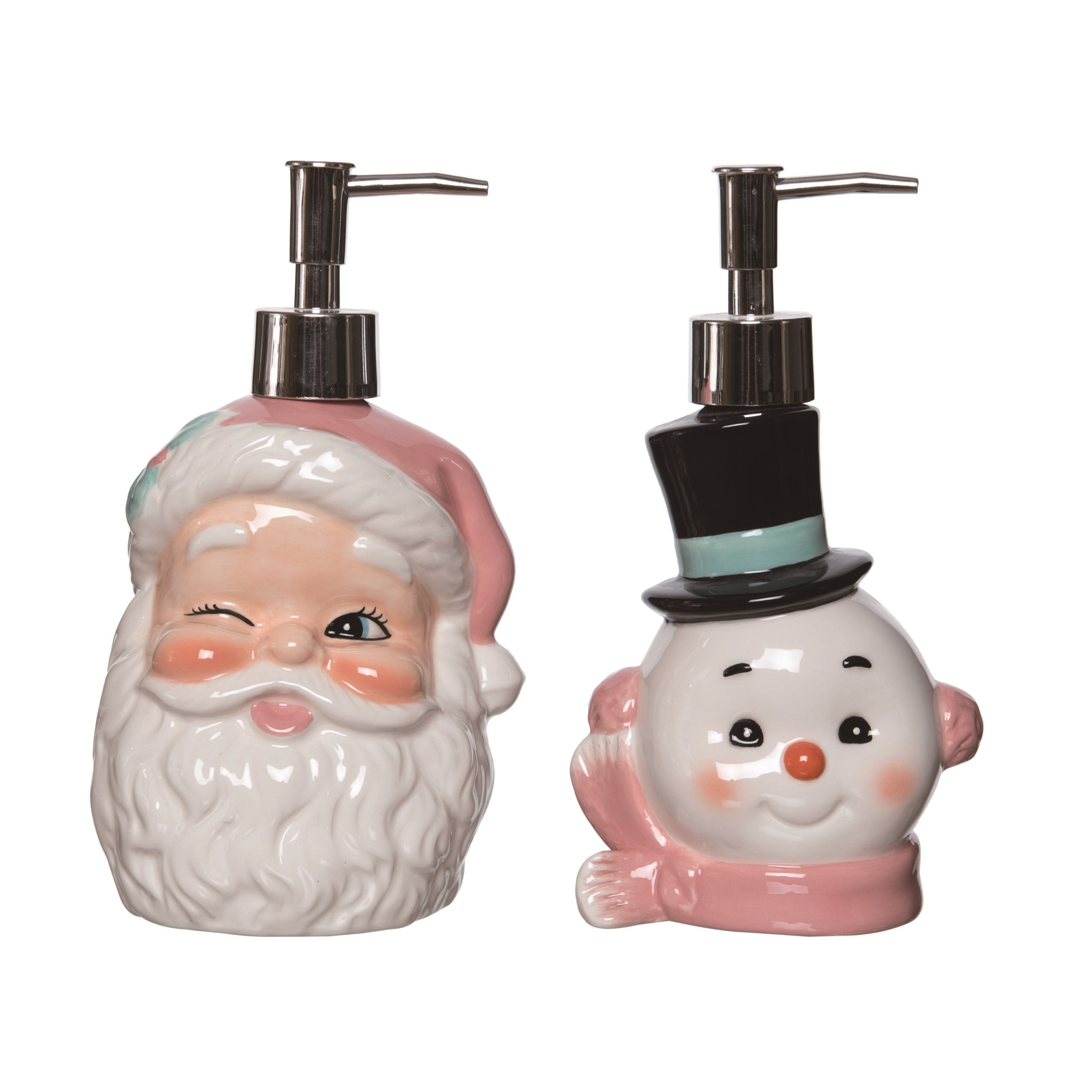 The Holiday Aisle® Ceramic Pink Retro Holiday Soap Dispenser Set of 2 ...