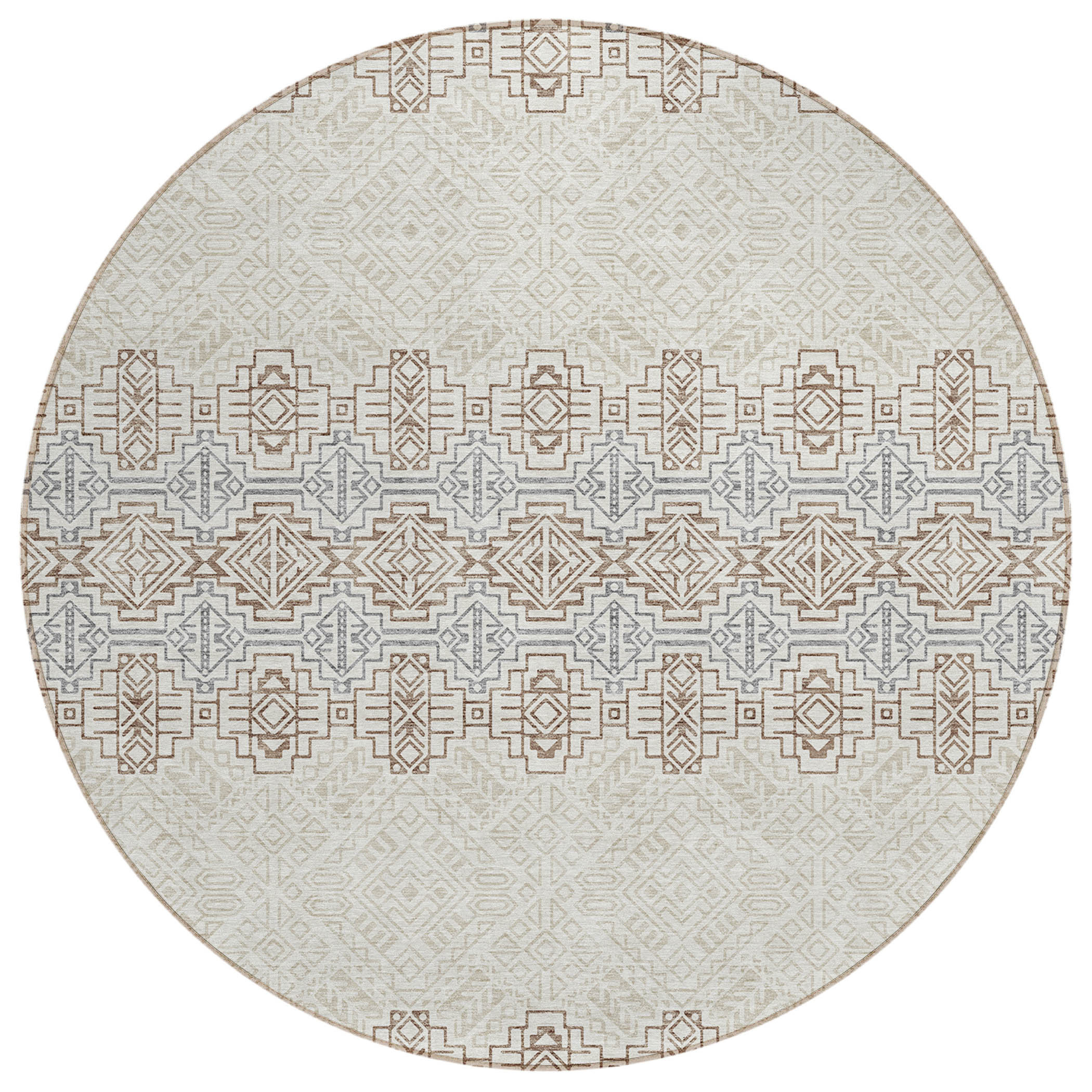 HomeRoots 8' Taupe Round Tribal Washable Indoor Outdoor Area Rug | Wayfair