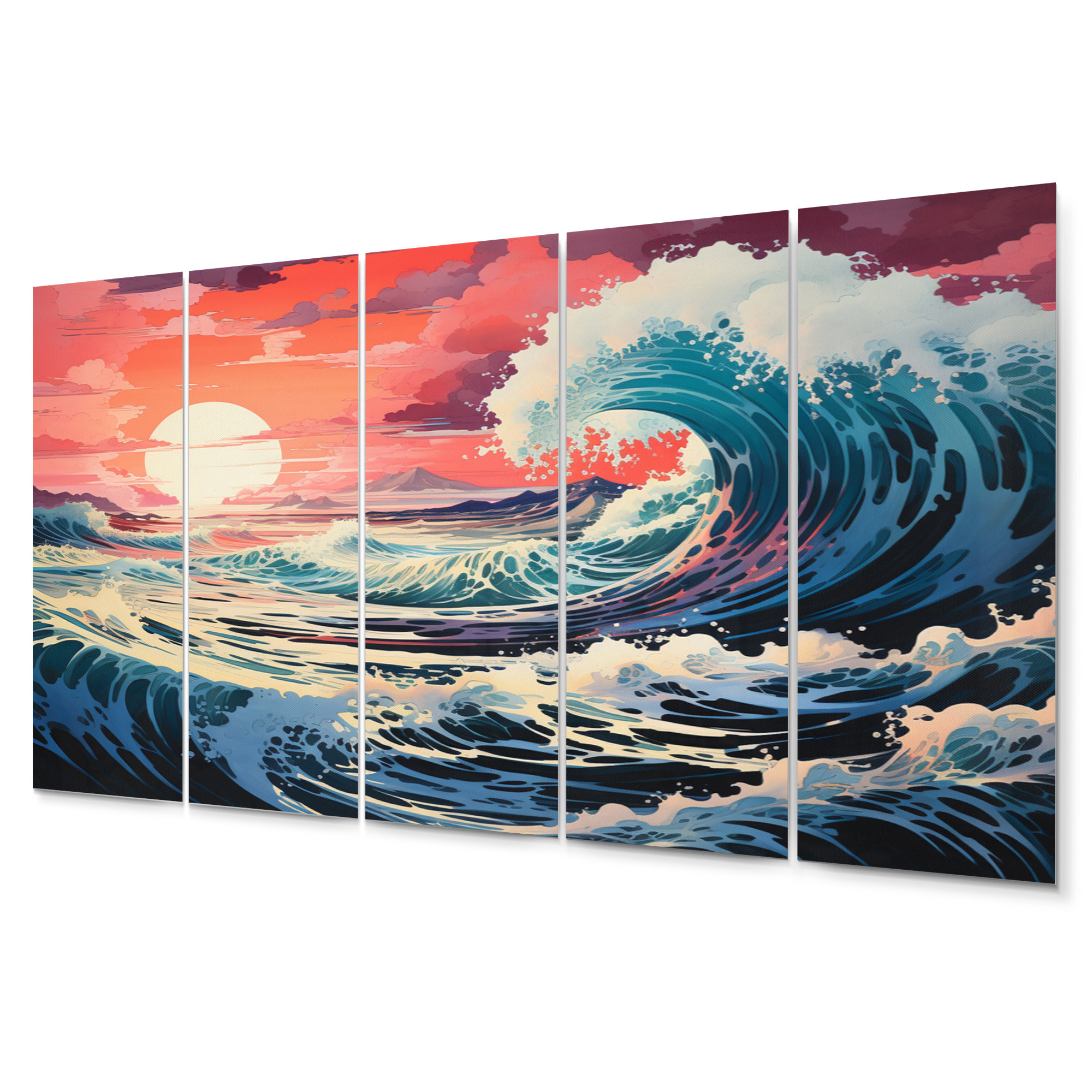 Highland Dunes Dramatic Ocean Waves II - Coastal Metal Wall Decor Set ...