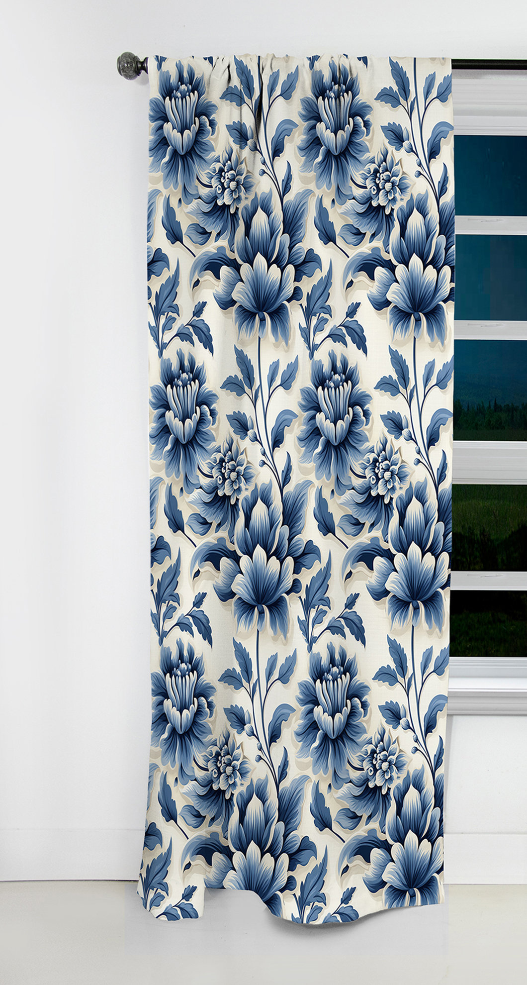Design Art Blue Maritime Flower Damask Serenity I - Damask Curtain ...