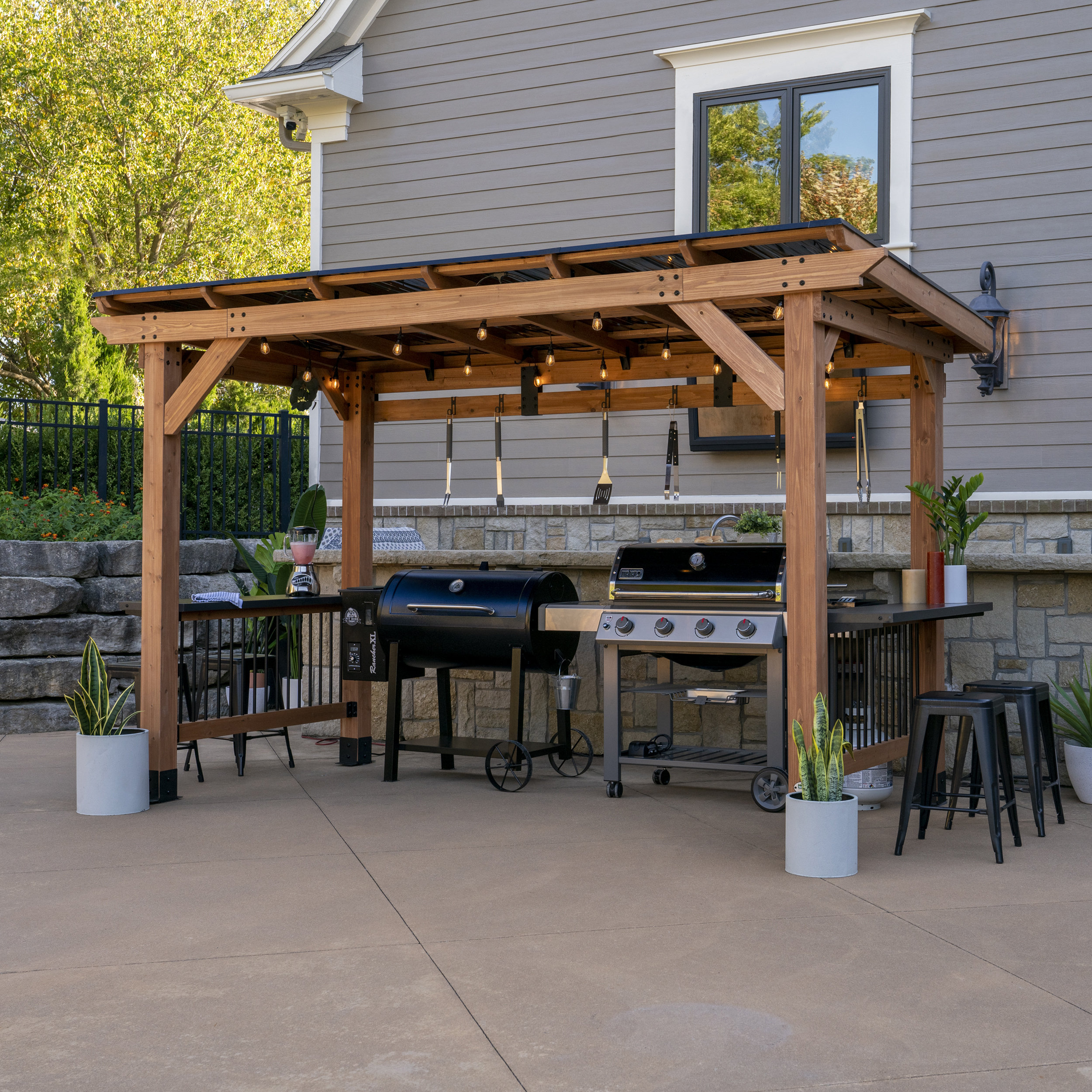 Backyard Discovery Saxony XL Cedar Wooden BBQ Garden Gazebo & Reviews ...
