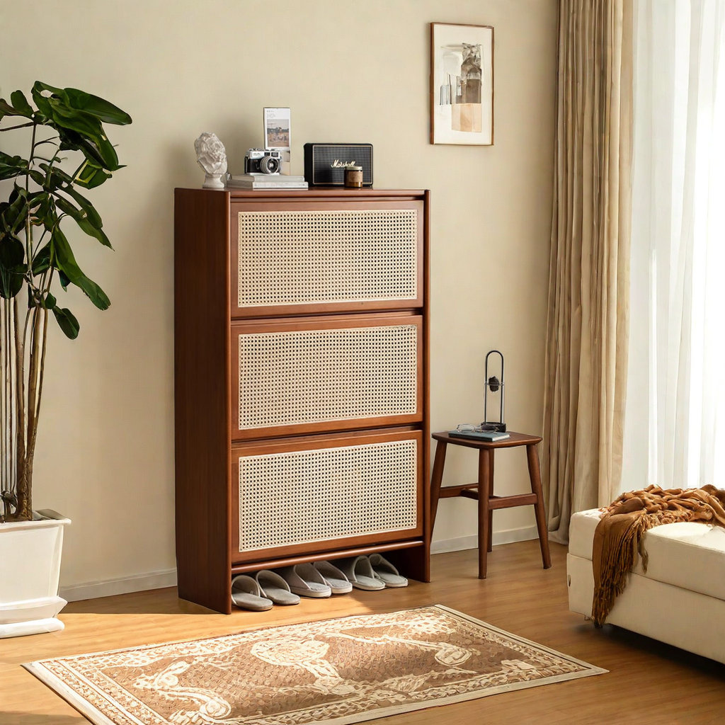 DICIXA Vine Woven Solid Wood Shoe Cabinet 24 Pair Shoe Storage Cabinet | Wayfair