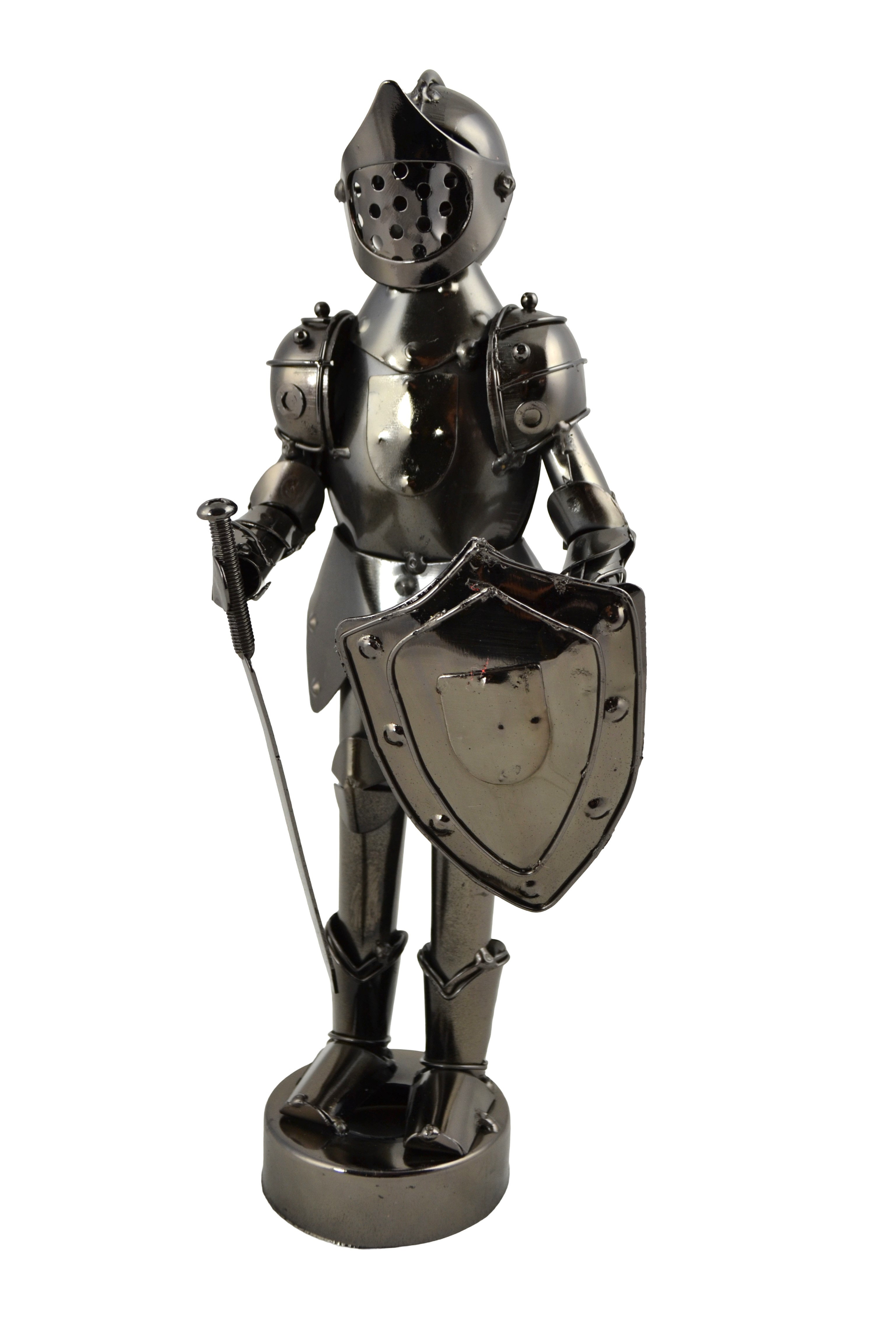 Three Star Im/Ex Inc. 11" Polished Metal Knight Statue Holding Sword ...