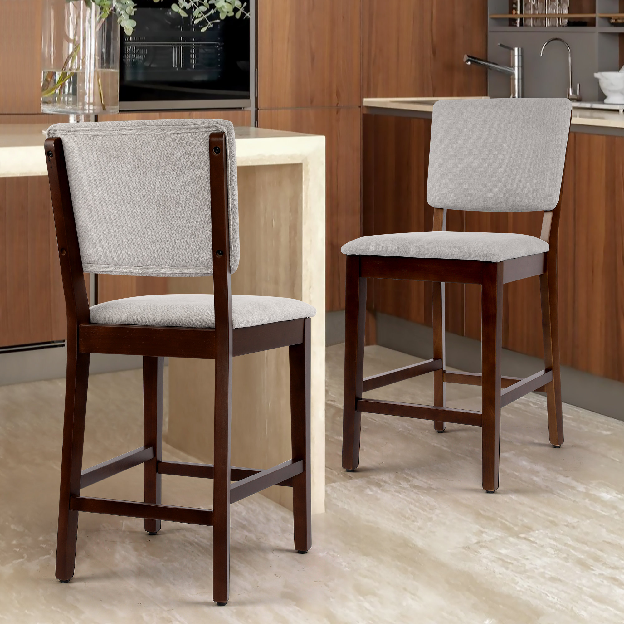 Winston Porter Meralina Upholstered 23'' Counter Stool with Solid Wood ...
