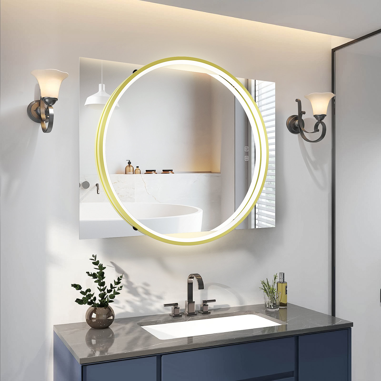 Ivy Bronx Javine Framed LED Wall Mirror with Dimmable and Anti-Fog Wall ...