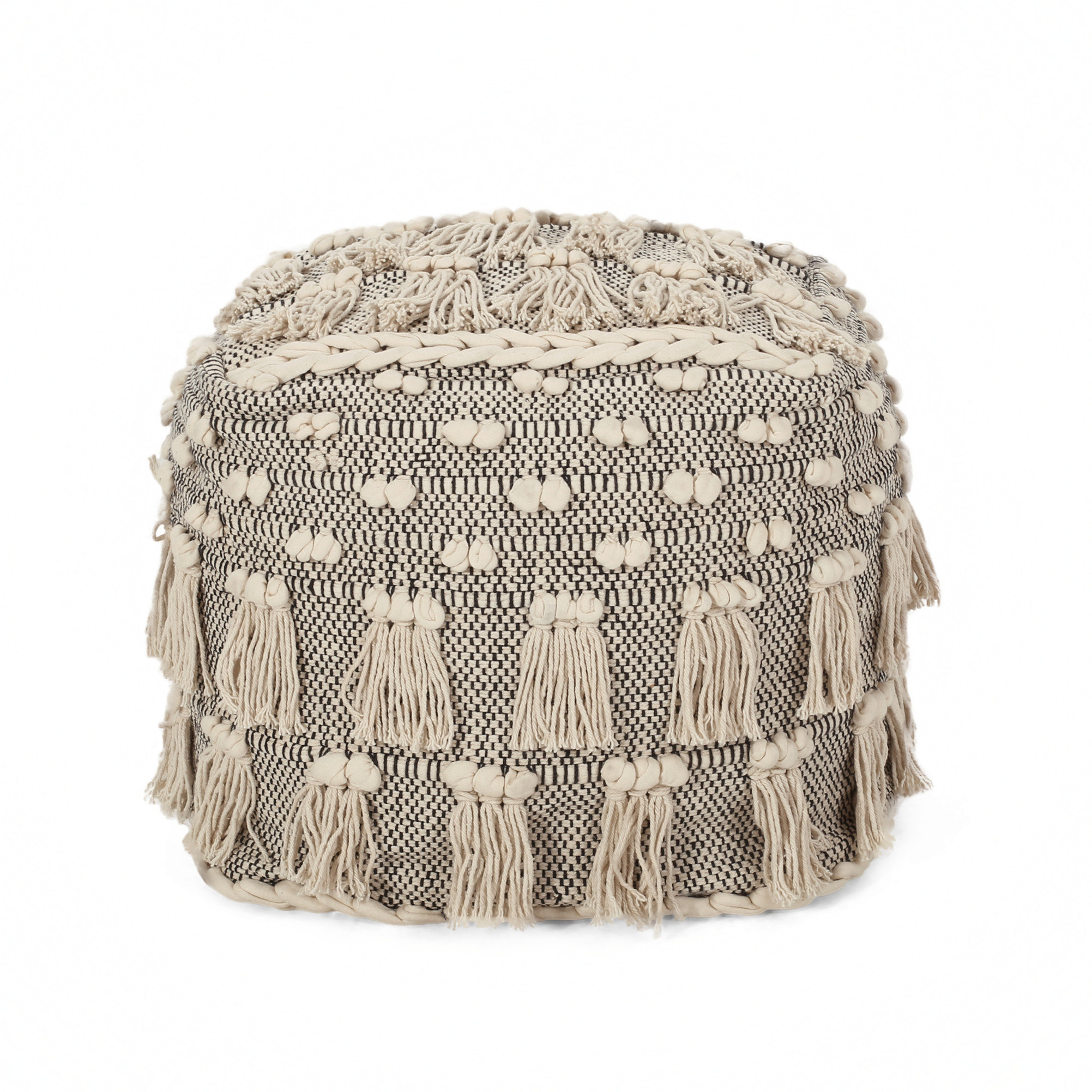 Dakota Fields Modern Design Handcrafted Fabric Pouf with Tassels ...