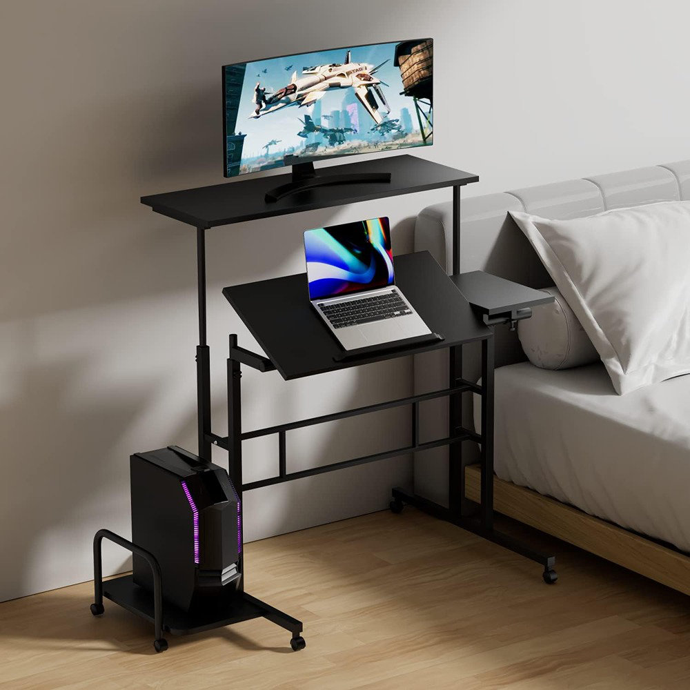 MoNiBloom Rolling Standing Laptop Table With Monitor Shelf & Host Rack ...