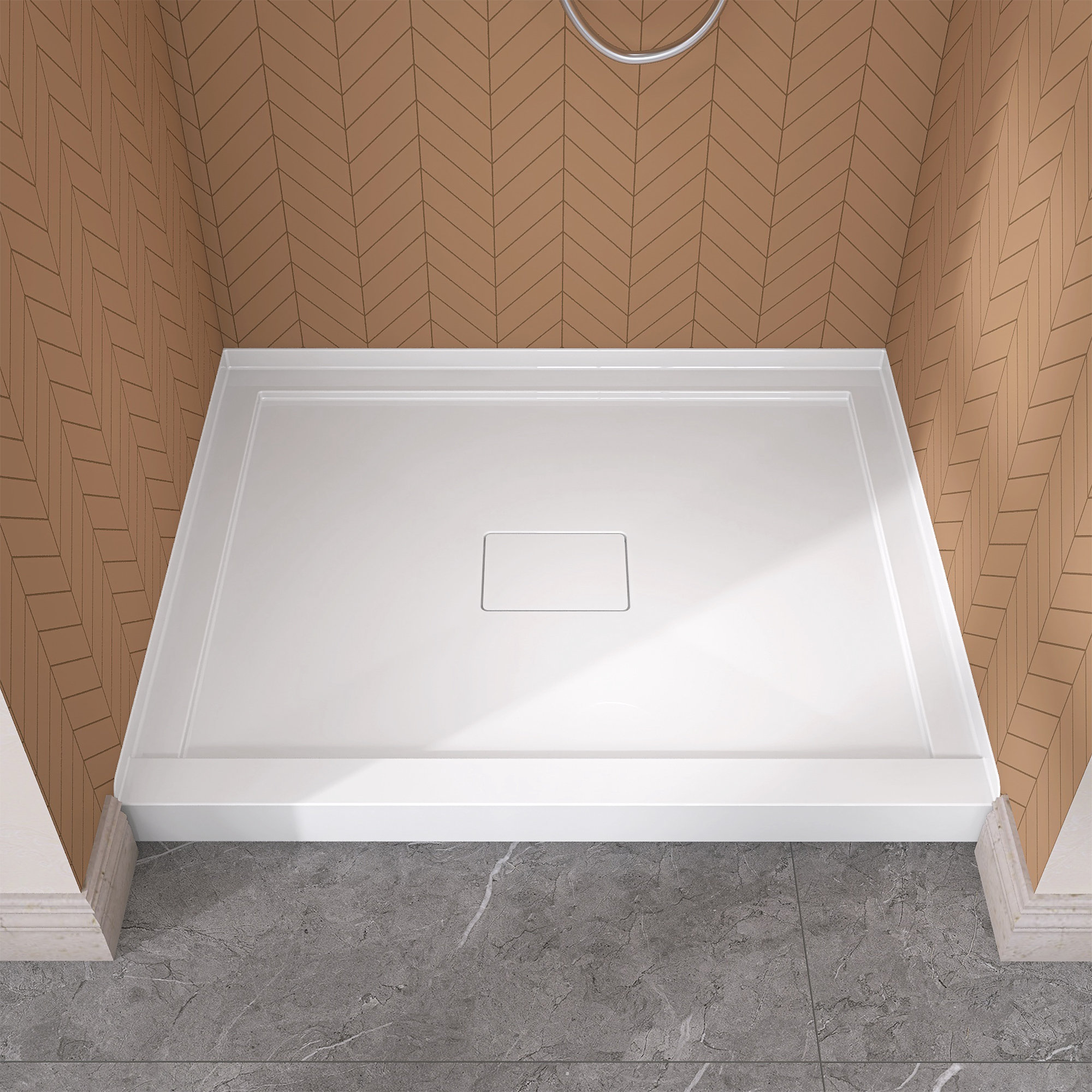 Ogonbrick 42 X 34 In. Single Threshold Acrylic Shower Base With Center ...