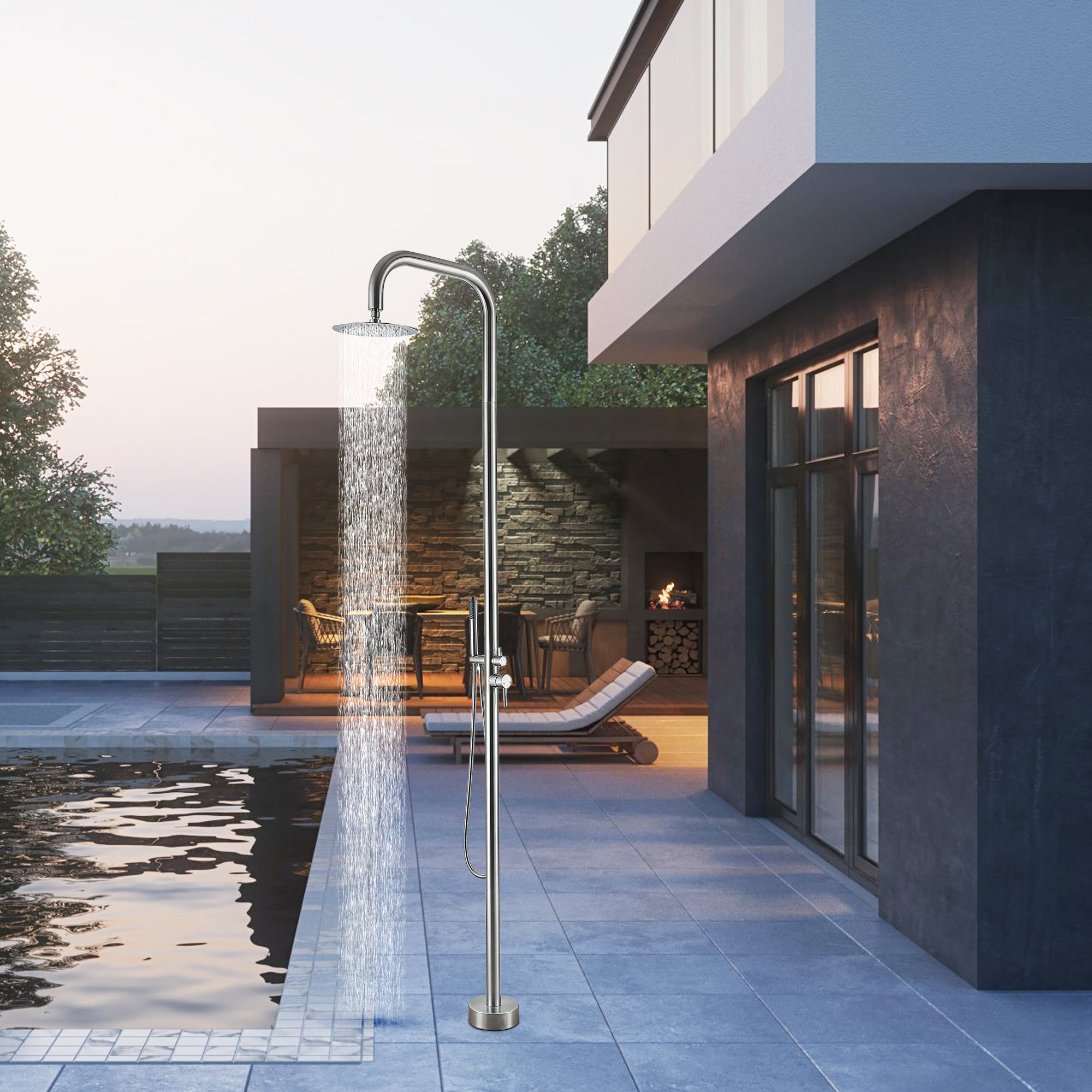 Homein Stainless Steel Outdoor Shower With Handheld And 8-Inch Rainfall ...