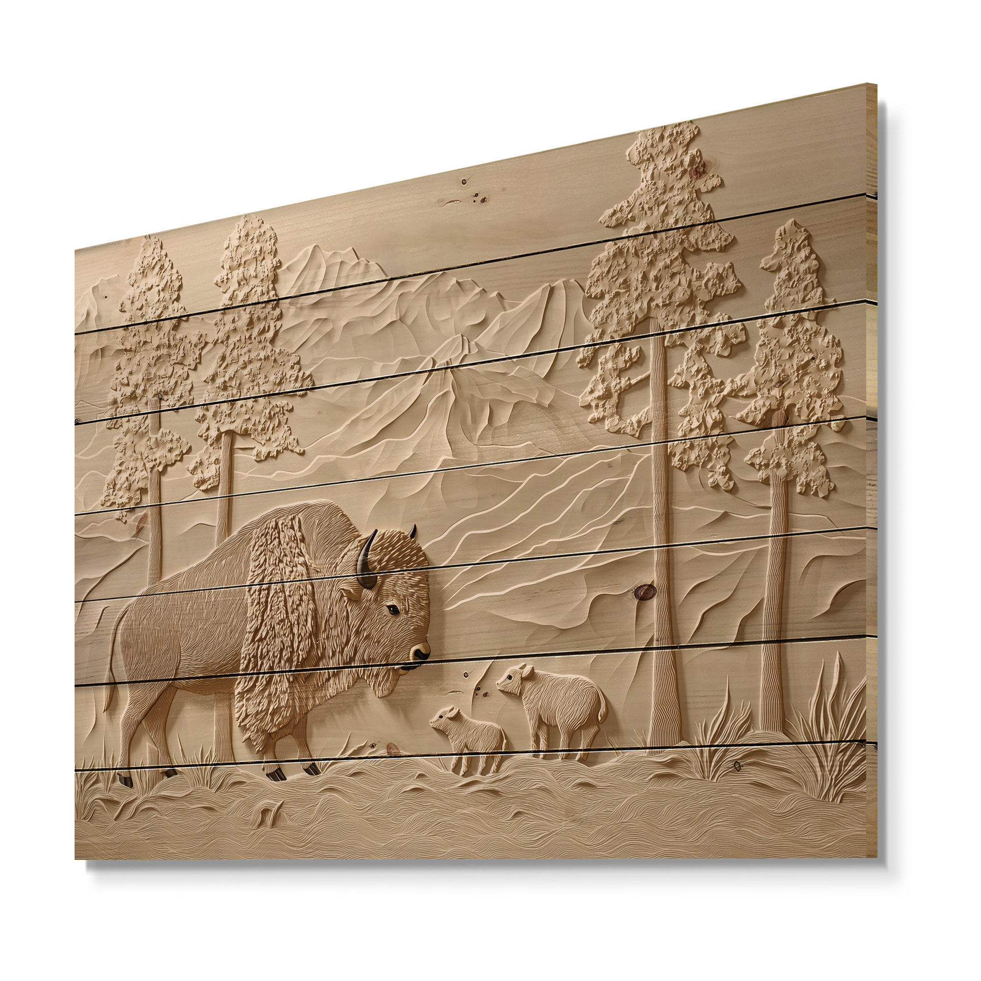 Ophelia & Co. Bison Forest Scene In Autumn - Buffalo Animal Wood Wall ...