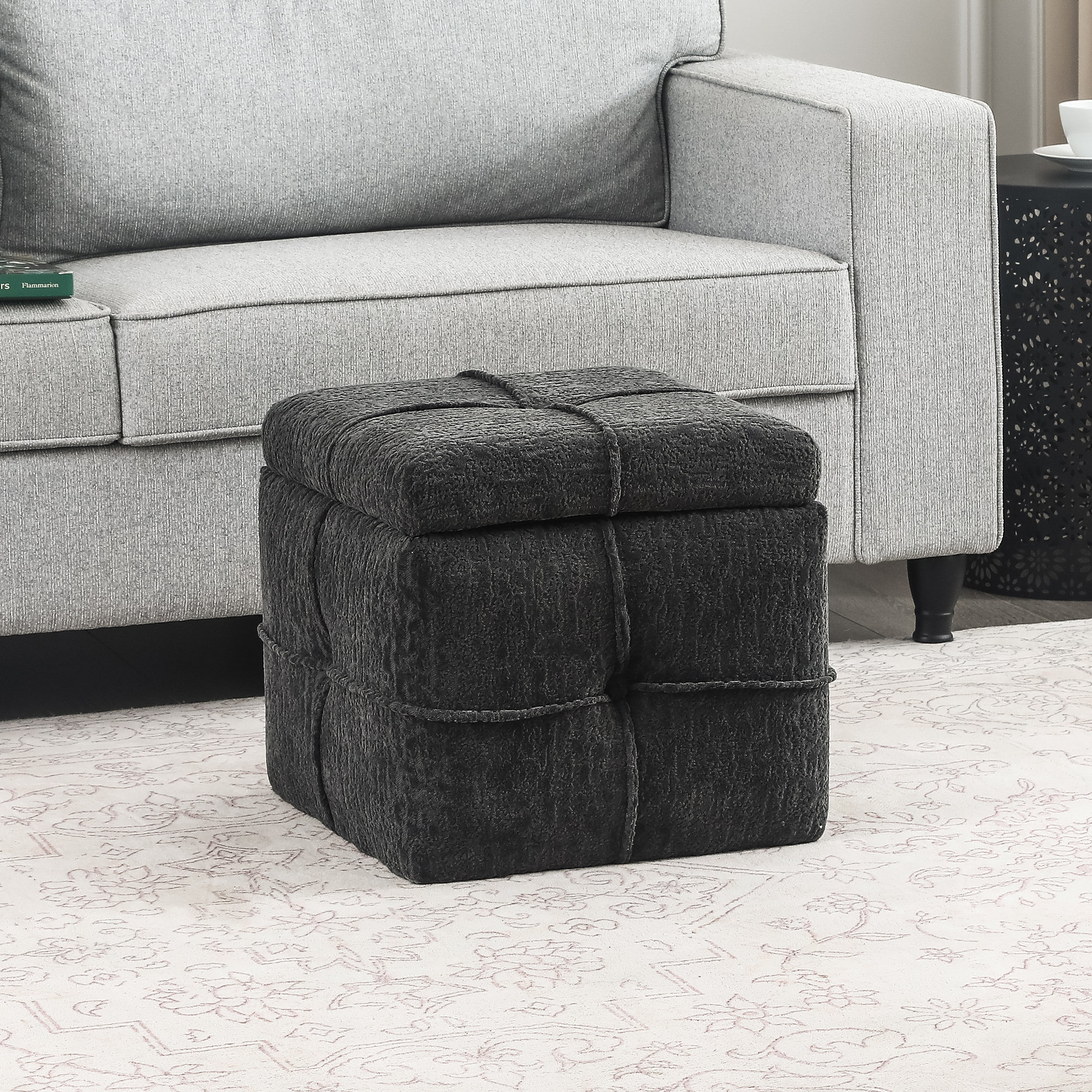 Ebern Designs Cube Boucle Upholstered Storage Ottoman & Reviews ...