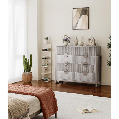 Ebern Designs Modern Fluted 4 Drawer Dresser,textured Wood Sticks ...