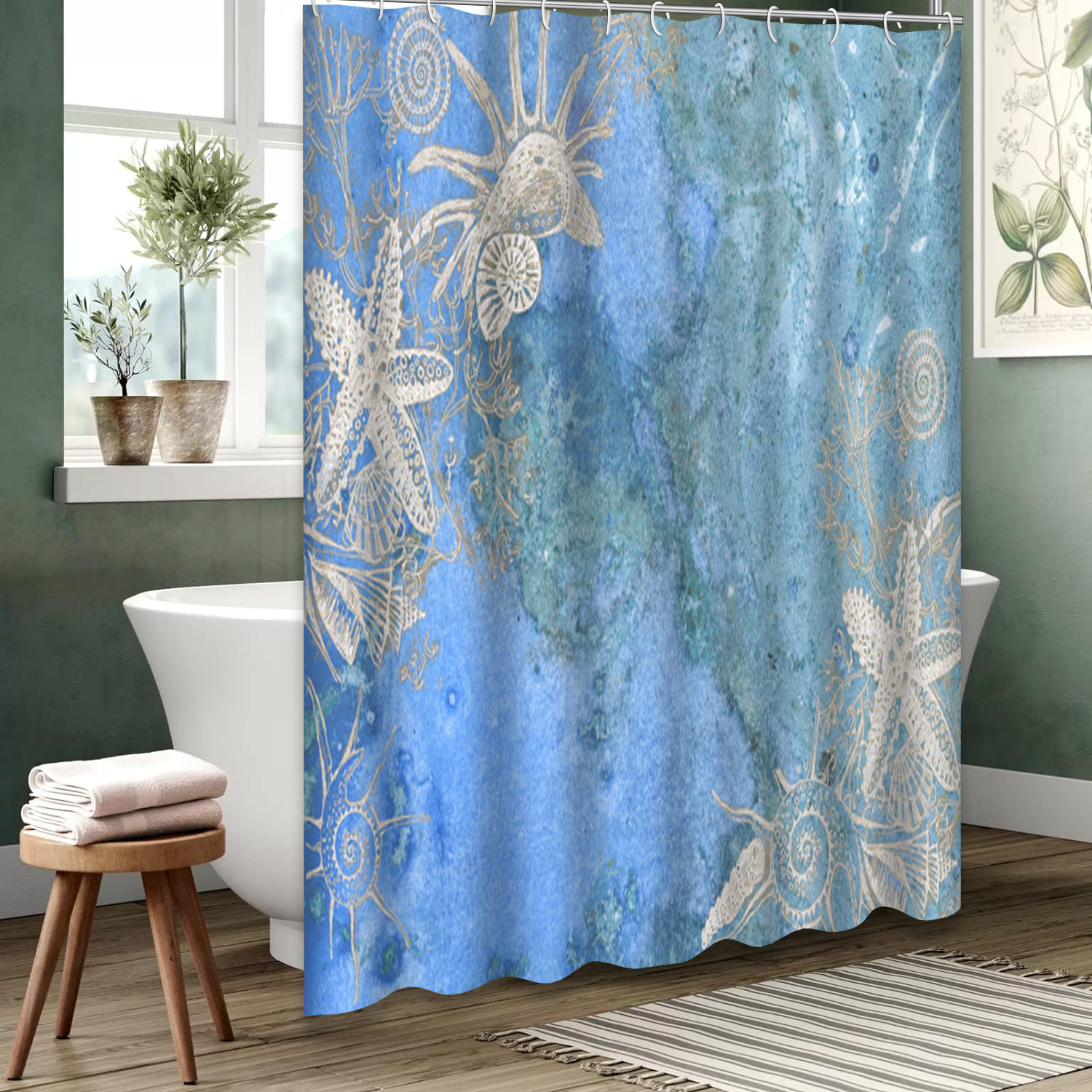 East Urban Home Coral Blue Waterproof Shower Curtain,Horizontal ...