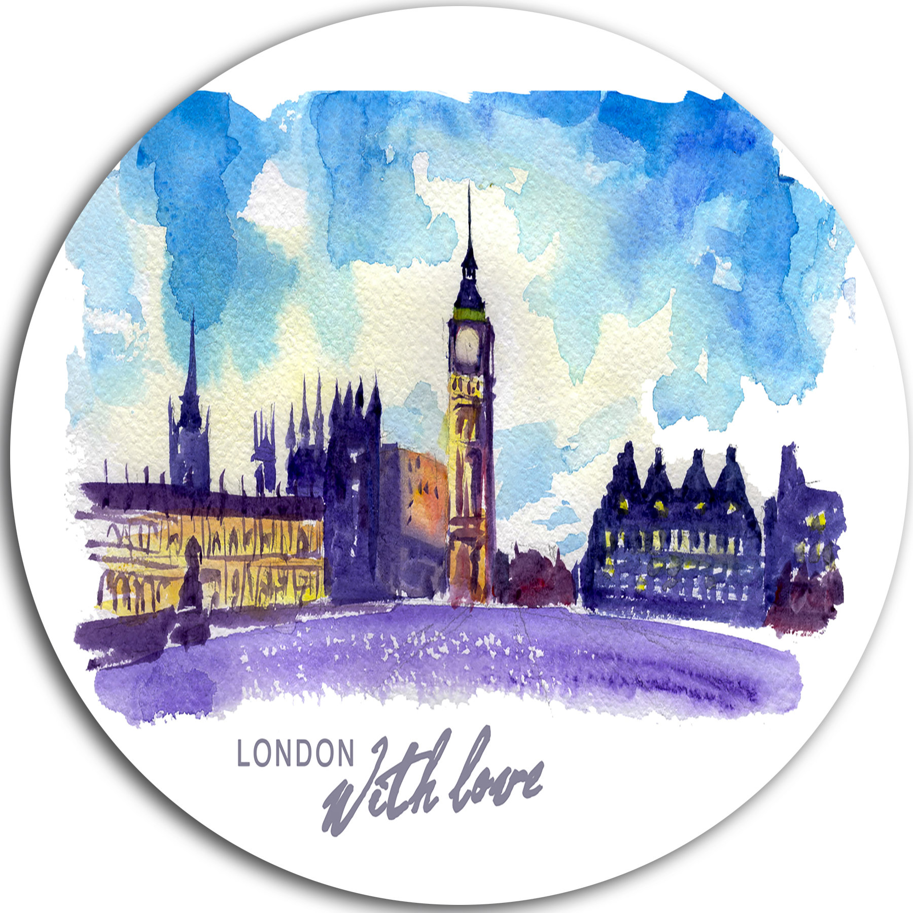 Design Art 'London Purple Illustration' Painting Print on Metal | Wayfair