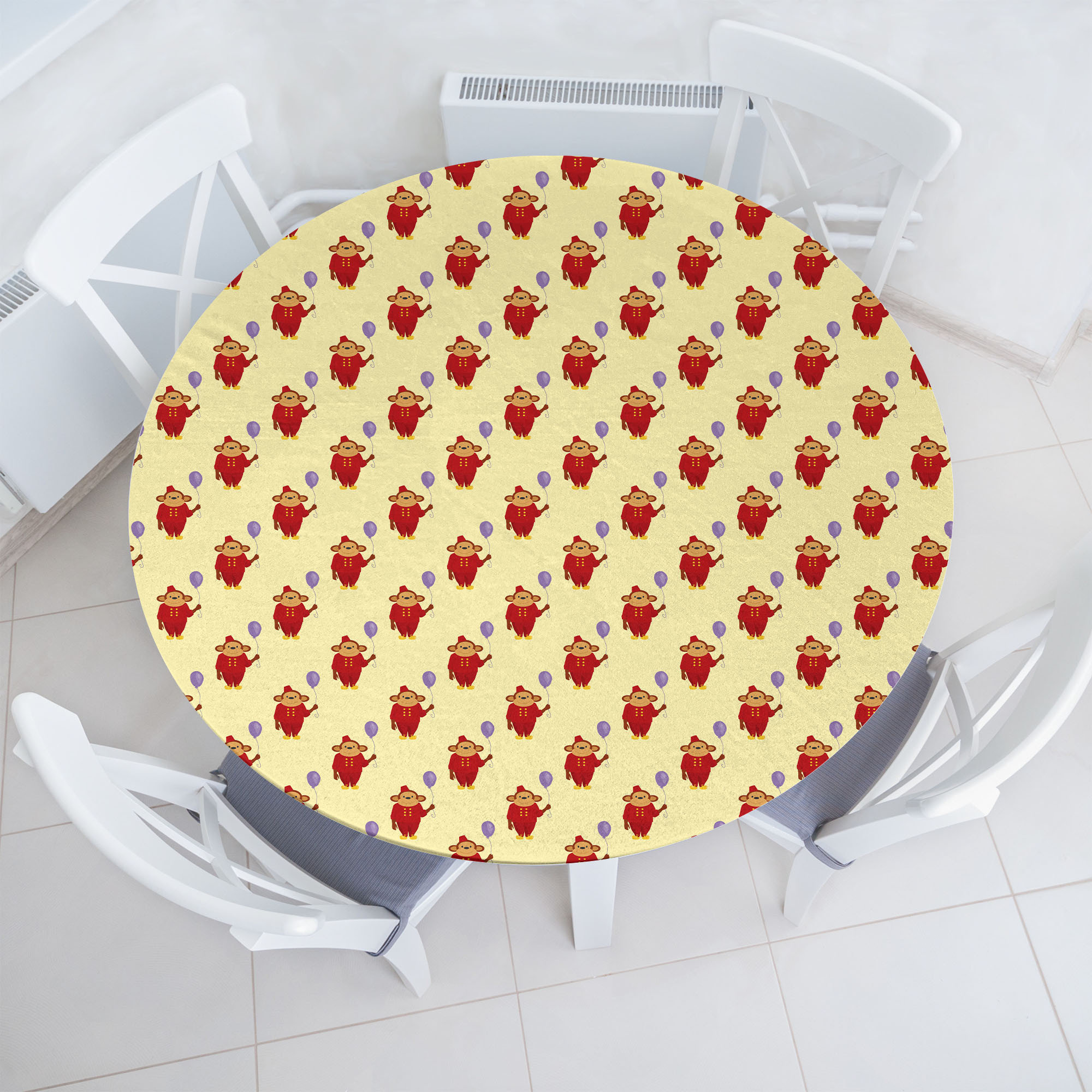 Gracie Oaks Circus Fitted Round Tablecloth Pale Yellow Multicolor | Wayfair