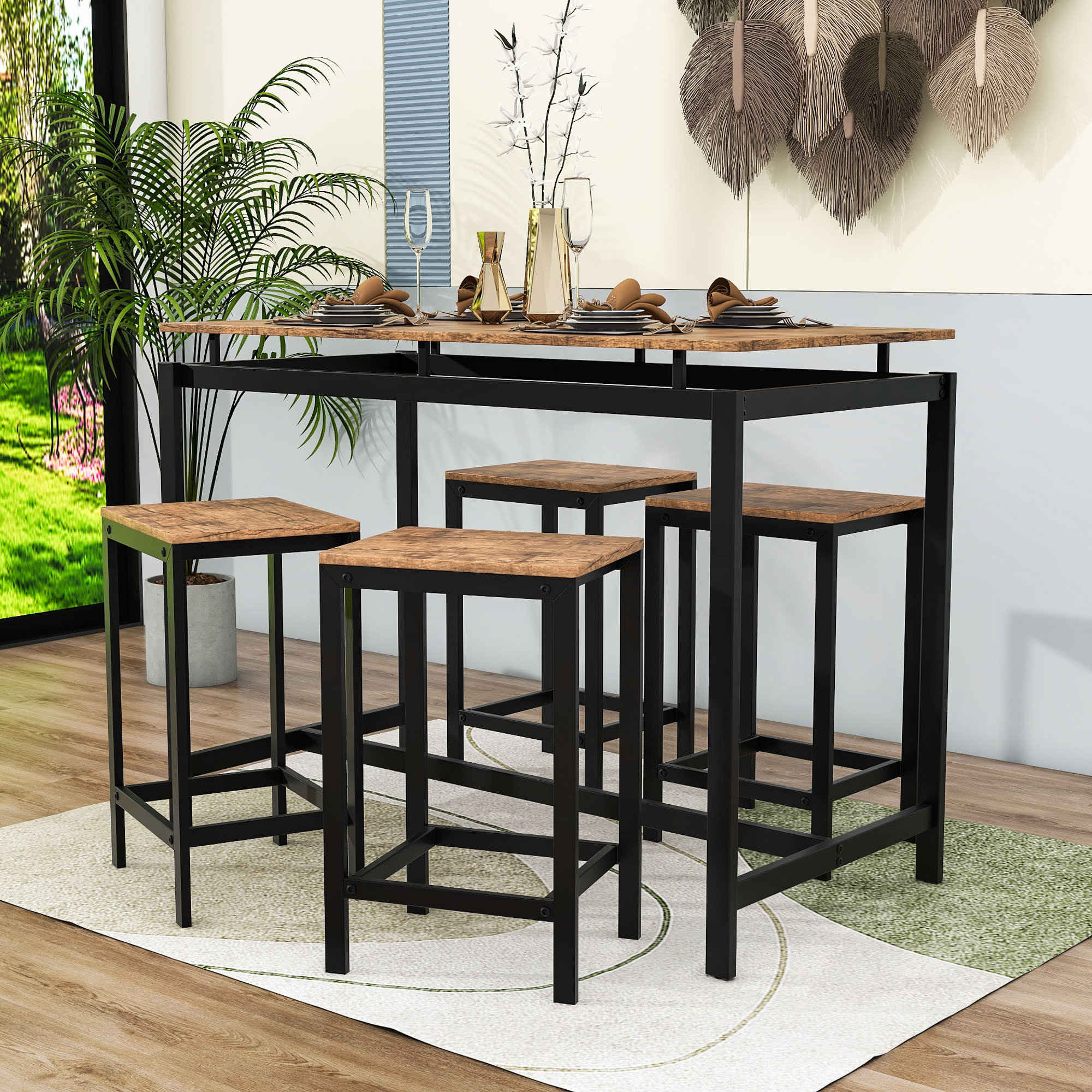 17 Stories 5-Piece Bar Table Set with Table and Stools - Wayfair Canada