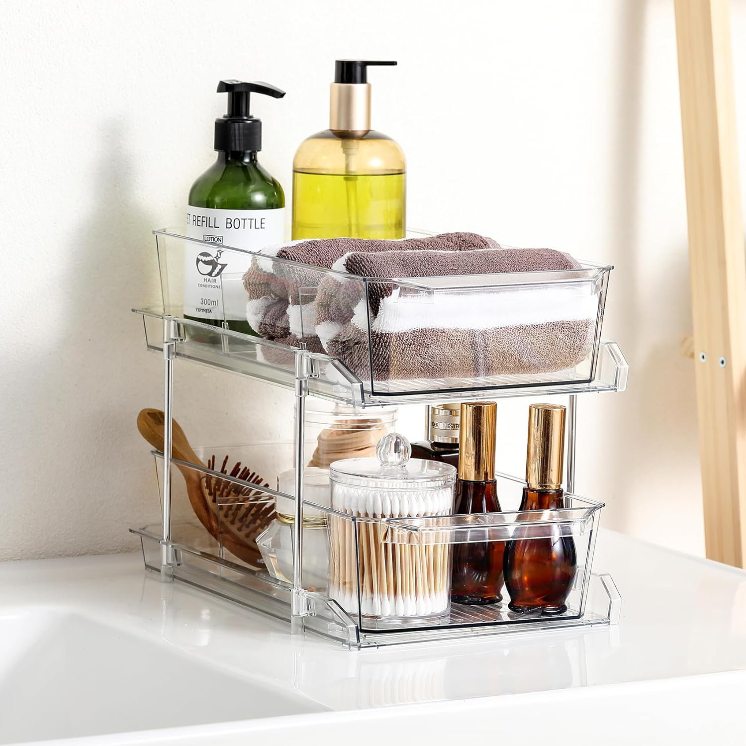 Adeco Trading 2 Set, 2 Tier Clear Organizer With Dividers For Cabinet, Shlef, Counter - Multiuse ...