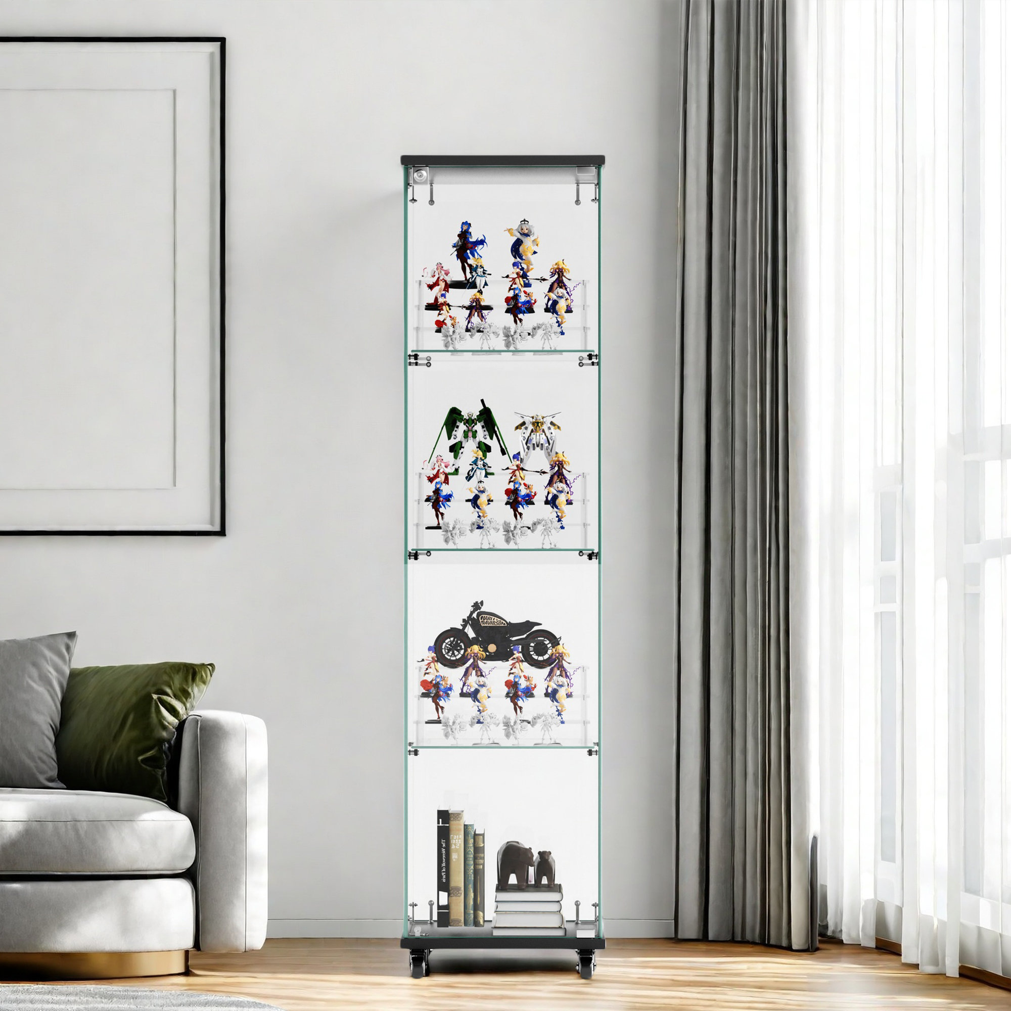 Best Robe Ever 4-Tier Glass Display Cabinet With Lock & Wheels – Modern ...
