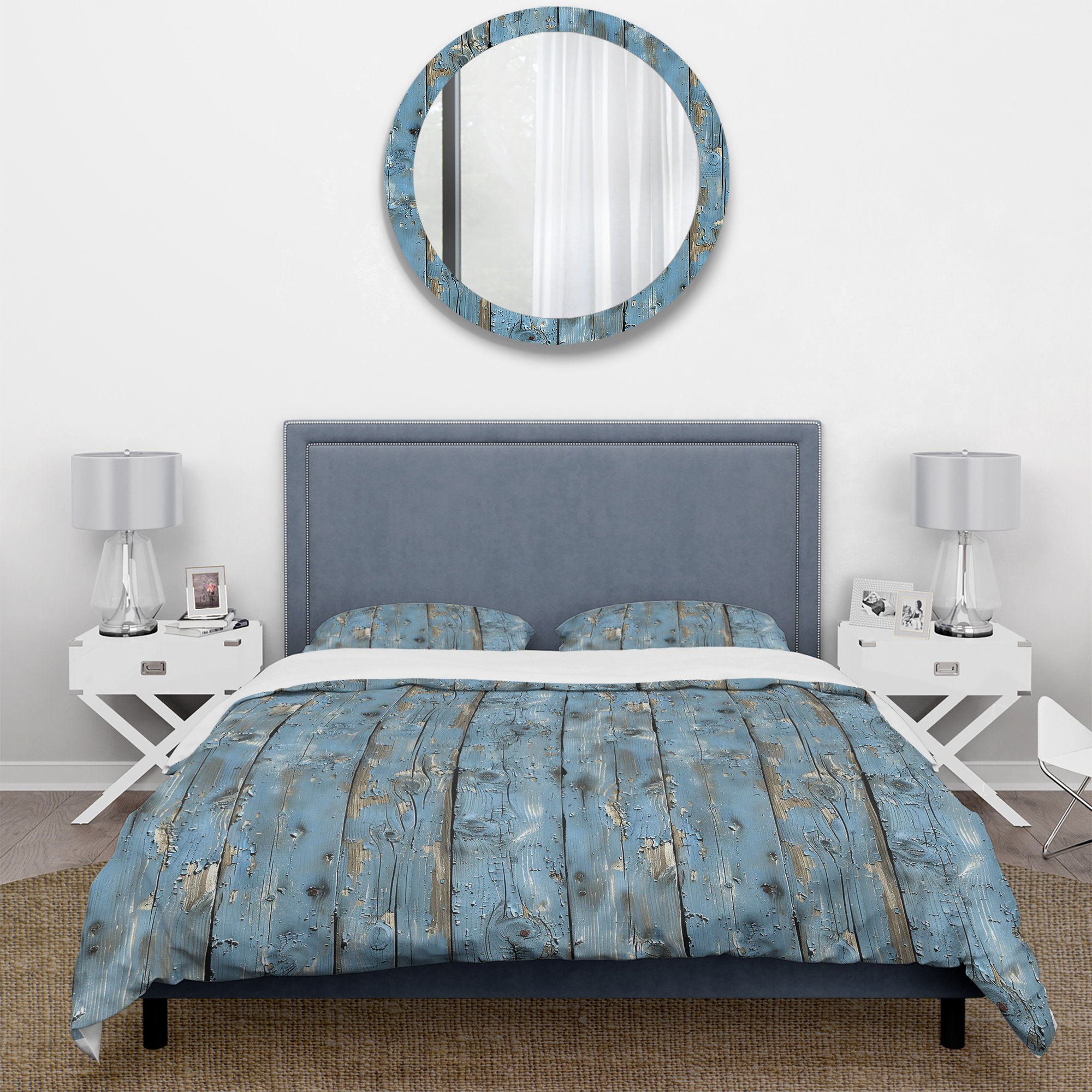 Design Art Powder Blue And Silver Barn Wood I - Farmhouse Duvet Cover ...