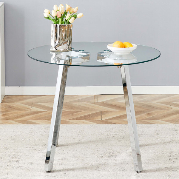 Wrought Studio™ Modern Luxurious Round Tempered Glass Dining Table with ...