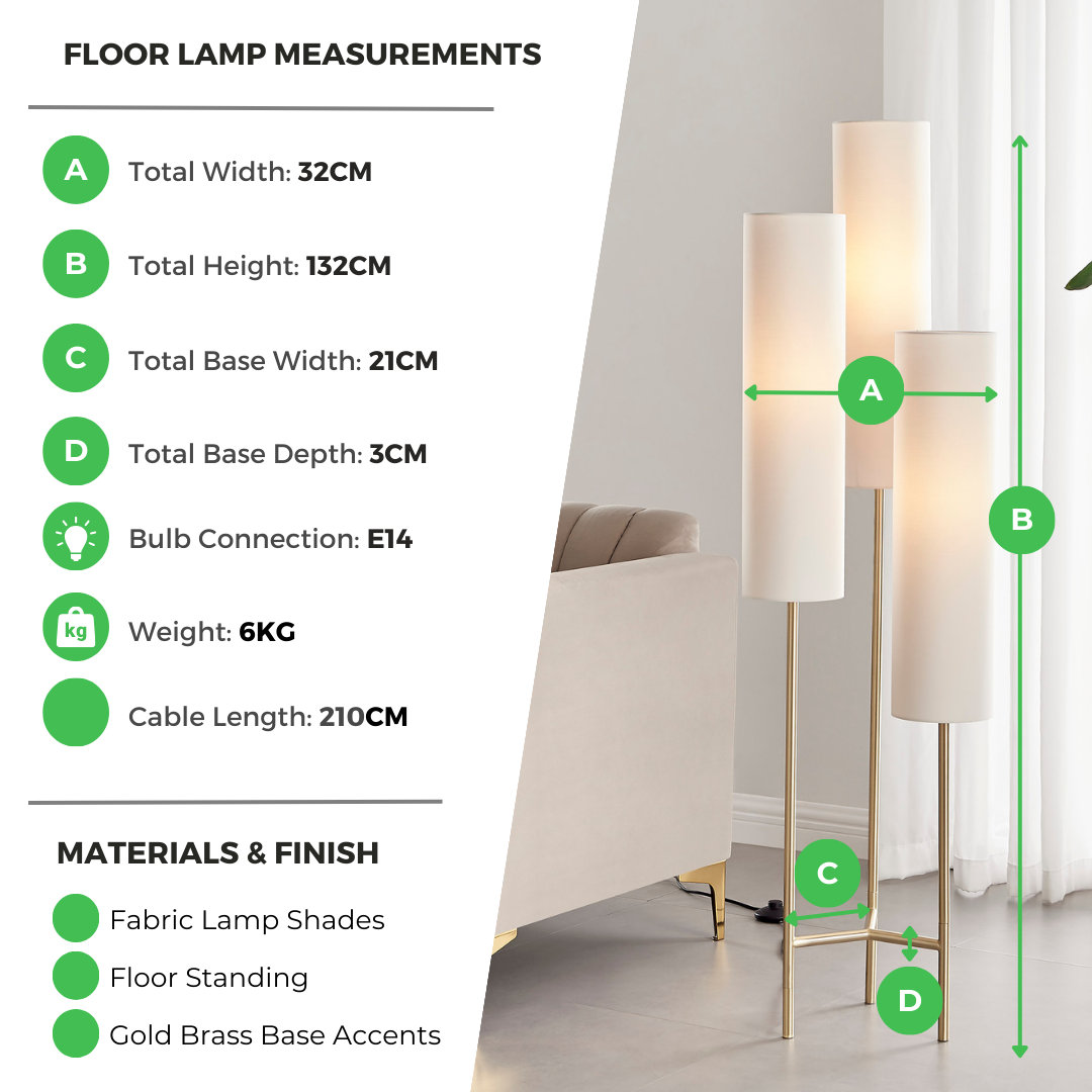 Canora Grey Analyssia Triple Light Floor Lamp - Fabric & Metal ...