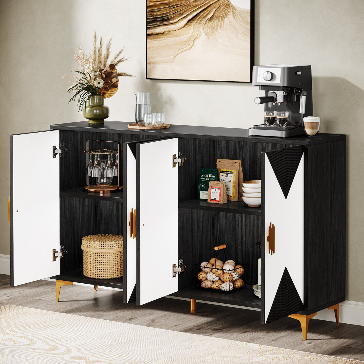 Mercer41 Danica 55'' Buffet Cabinet Sideboard with Adjustable Shelves ...