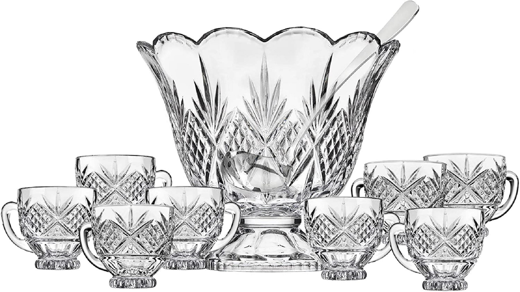 Godinger Silver Art Co Dublin Crystal 10 Piece Punch Bowl & Punch Glass ...