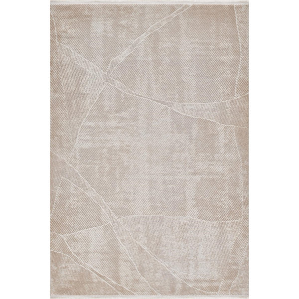 Ebern Designs Quantina Cream Modern Acrylic Machine Made Area Rug ...