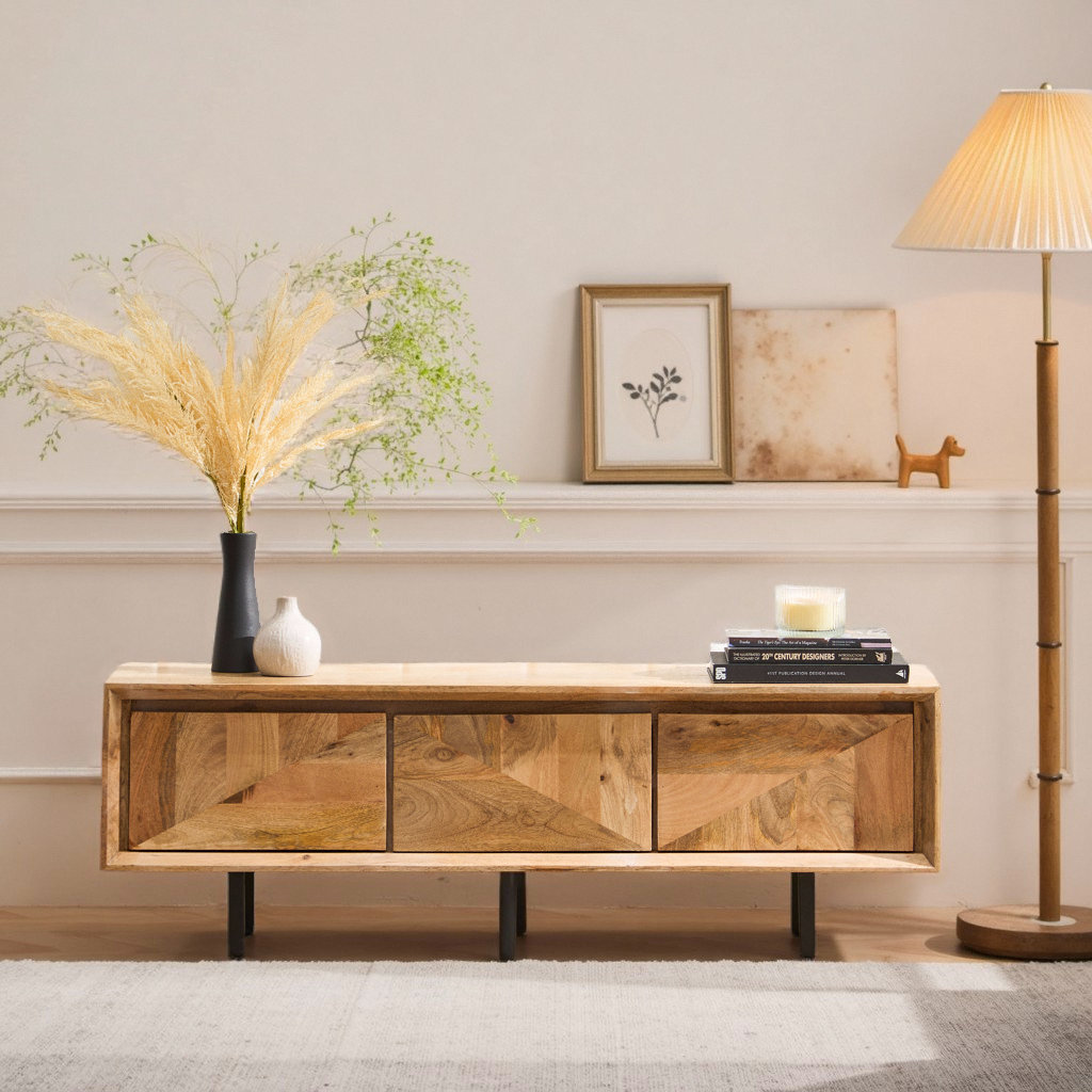 Millwood Pines 52" Boho Wood & Iron TV Stand – Handcrafted Mango Wood ...