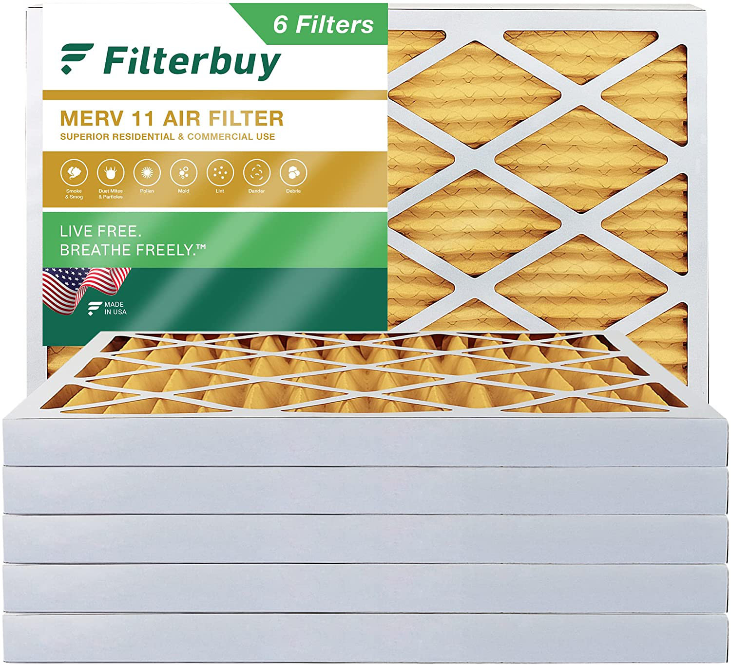 Filterbuy 14x25x2 Air Filter MERV 11, Pleated HVAC AC Furnace Filters ...