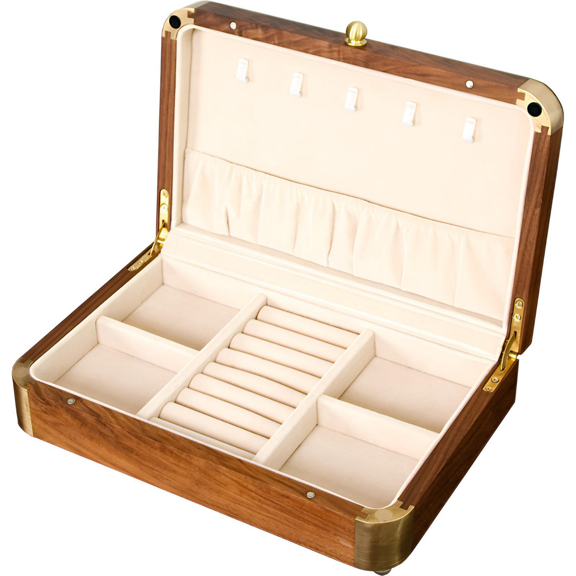 lingfan Black Walnut Double-Layer Large Capacity Jewelry Box, Light ...