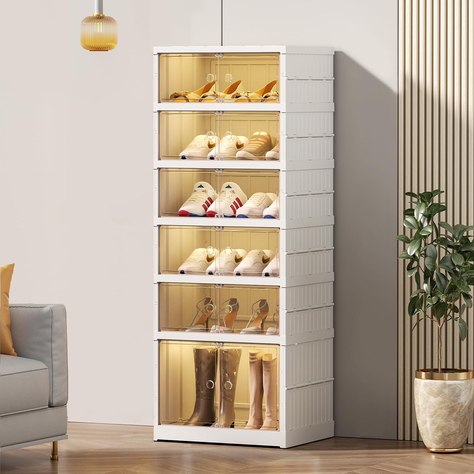 Rebrilliant Foldable Shoe Rack Organize 6 Tier Plastic Shoe Shelf, 12 ...