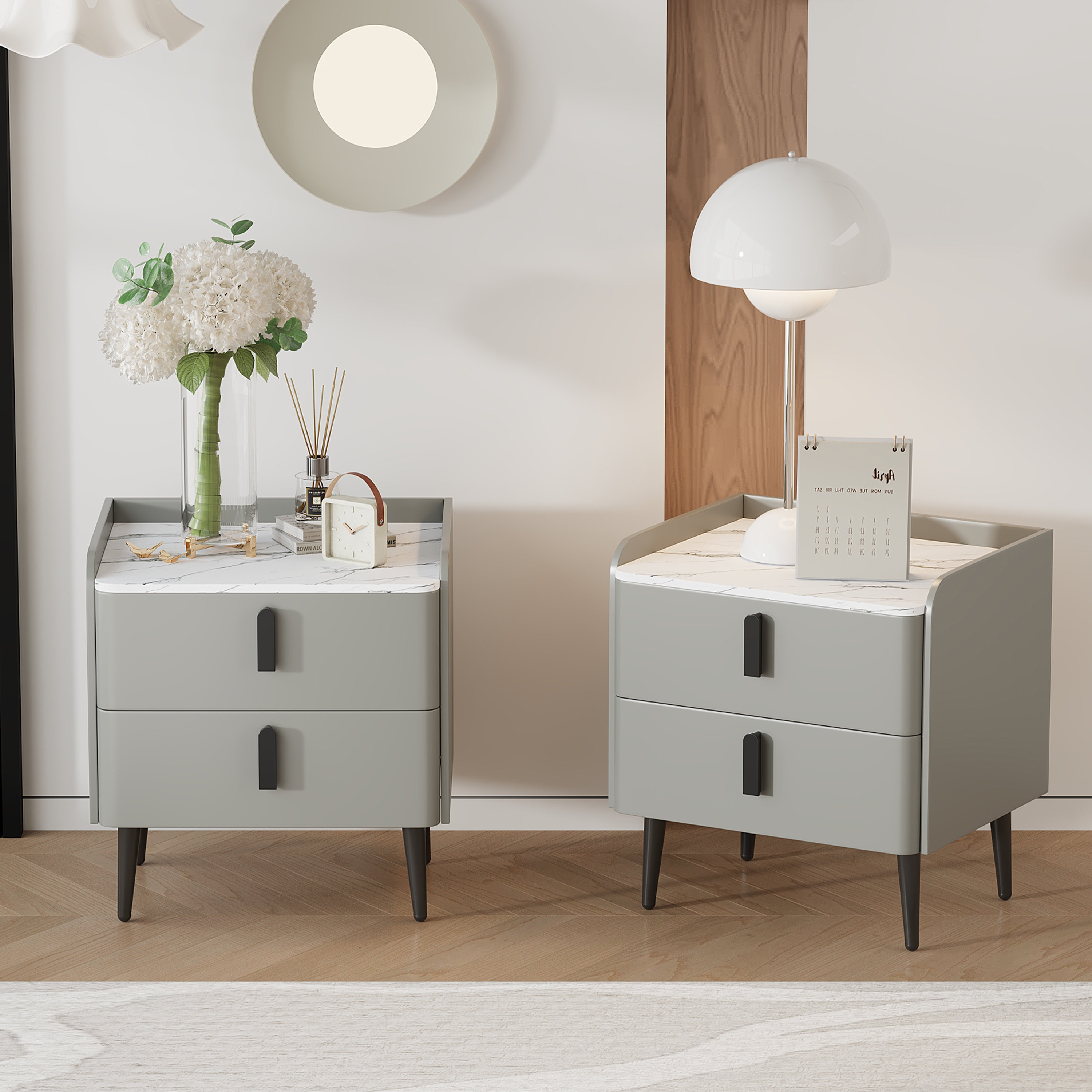 Brayden Studio® Gray Nightstands Set of 2 – Modern Night Stand with 2 ...