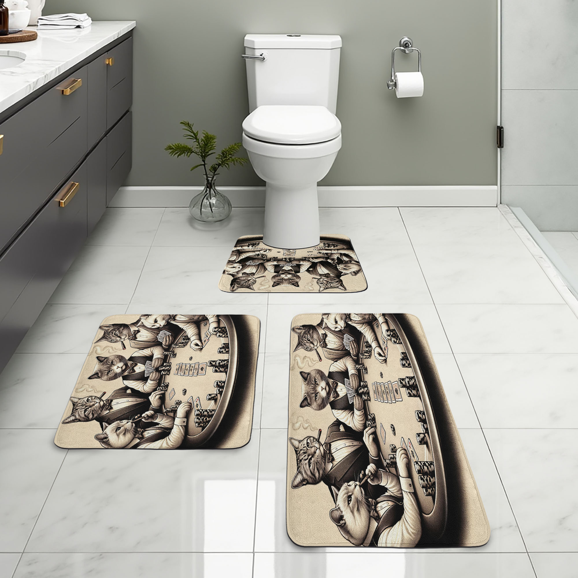 East Urban Home Cat Bathroom Rug Set 3 Pieces U-Shape & Rectangle Mats ...
