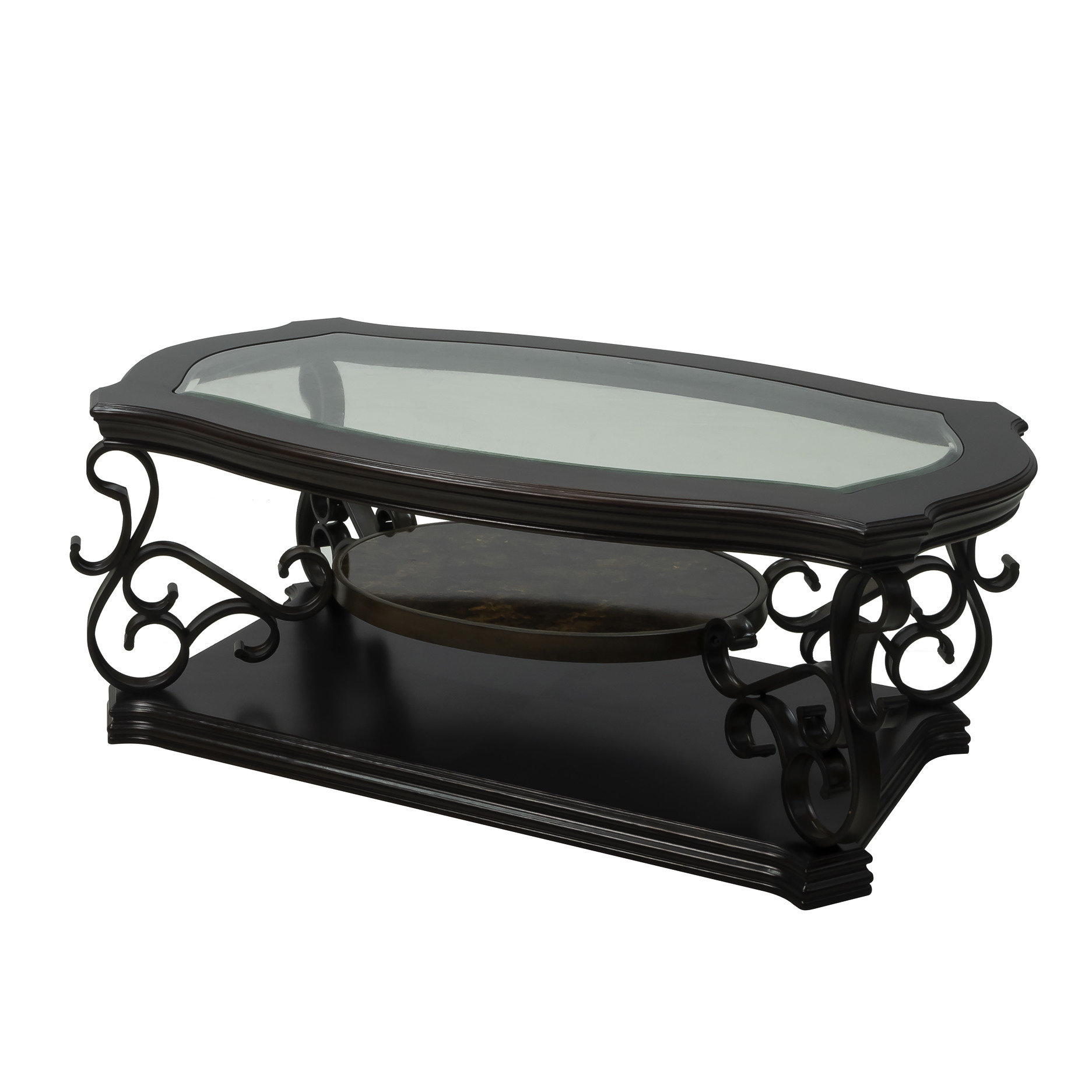 Latitude Run® Dark Brown Cocktail Table With Beveled Glass And ...