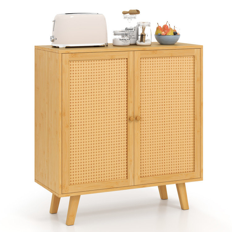 CasaCore Bamboo Buffet Storage Cabinet with PE Rattan Doors and ...
