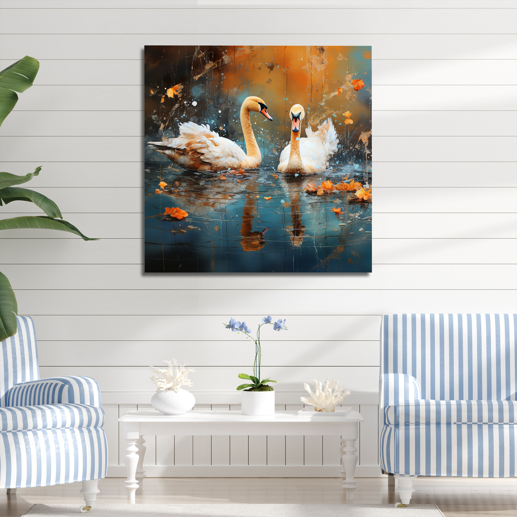 Winston Porter White Swans At The Pond - Swans Animal Wall Art | Wayfair