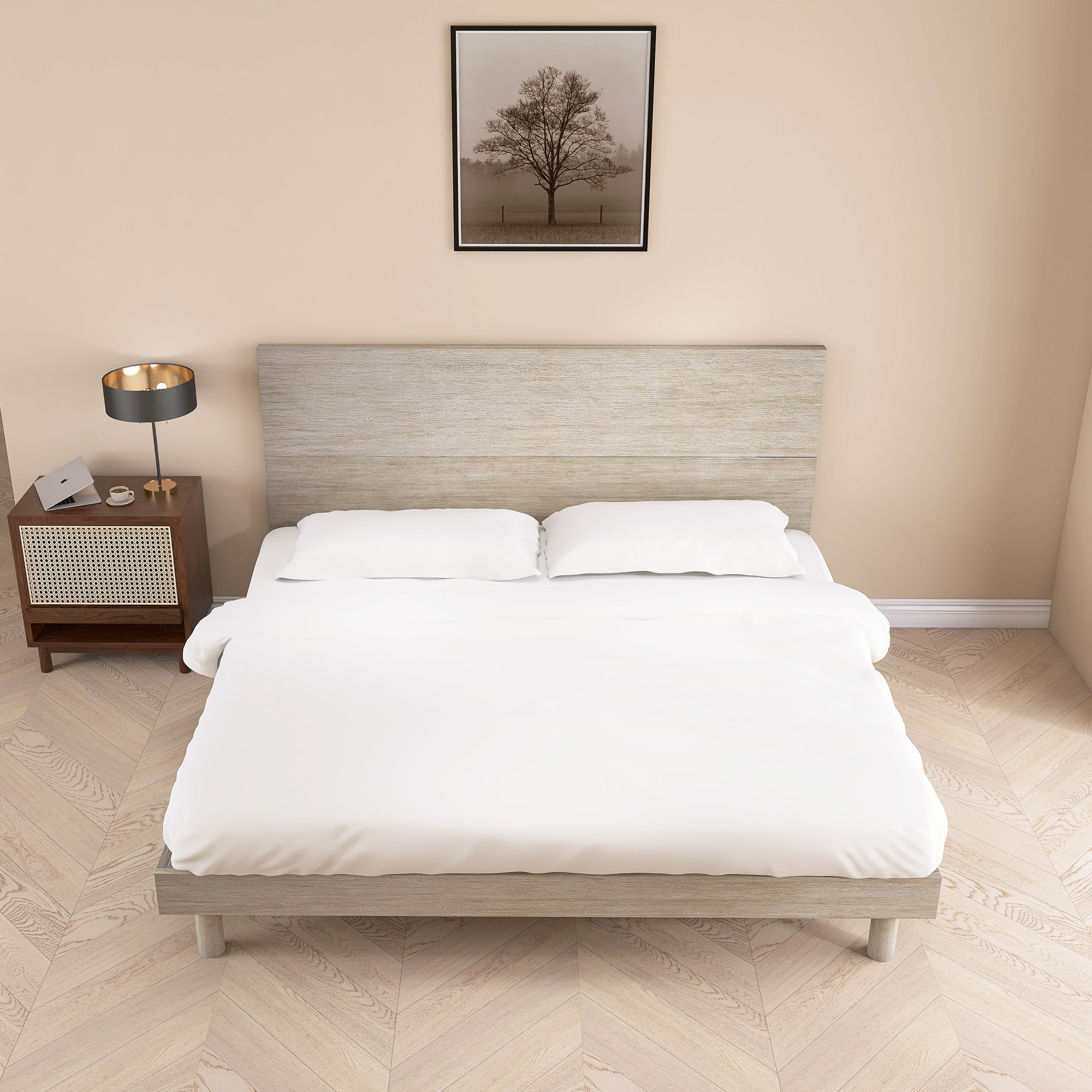 Bossicavelly Modern Concise Style Solid Wood Grain Platform Bed Frame ...