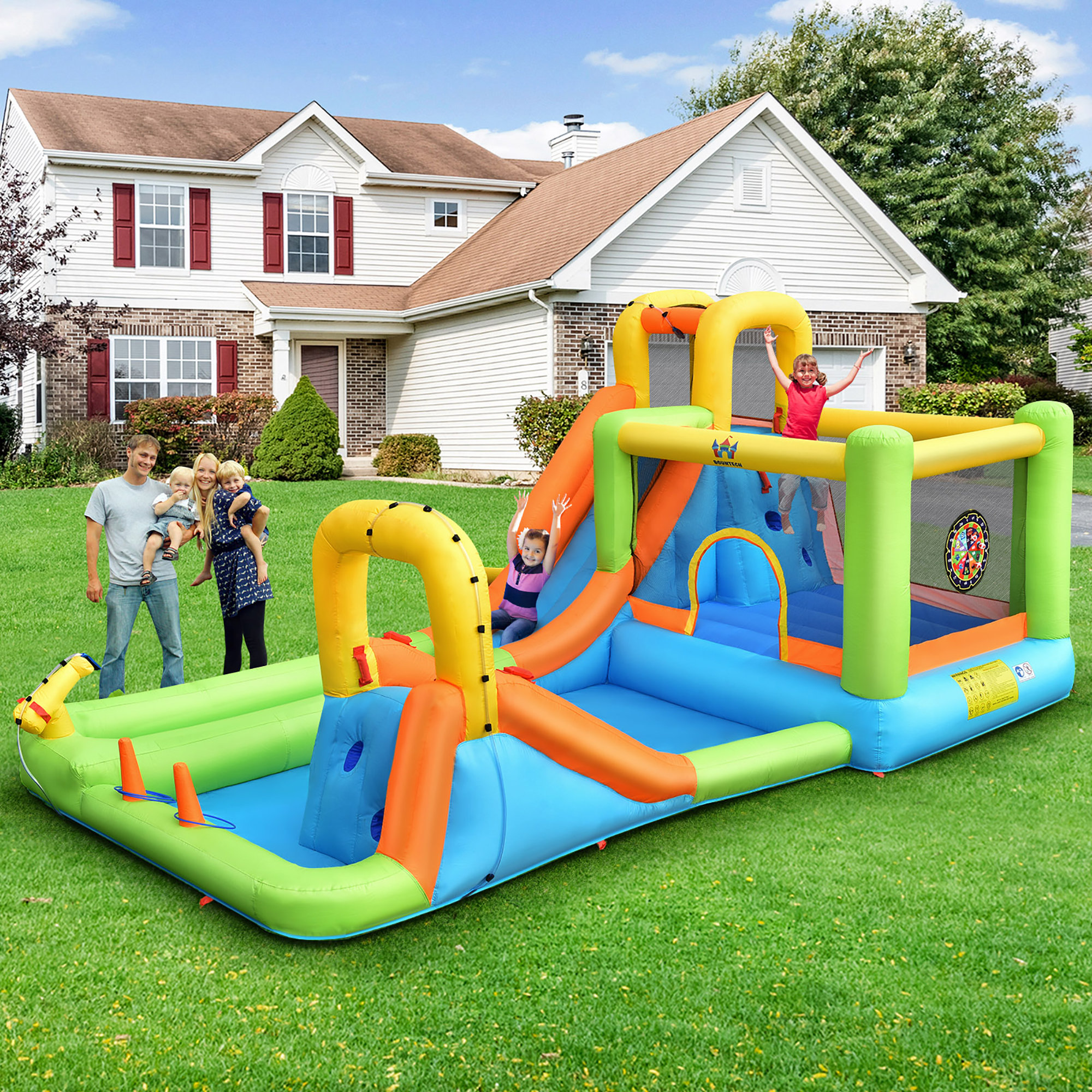 Costway 9.5' x 16.5' Bounce House with Water Slide and Air Blower ...