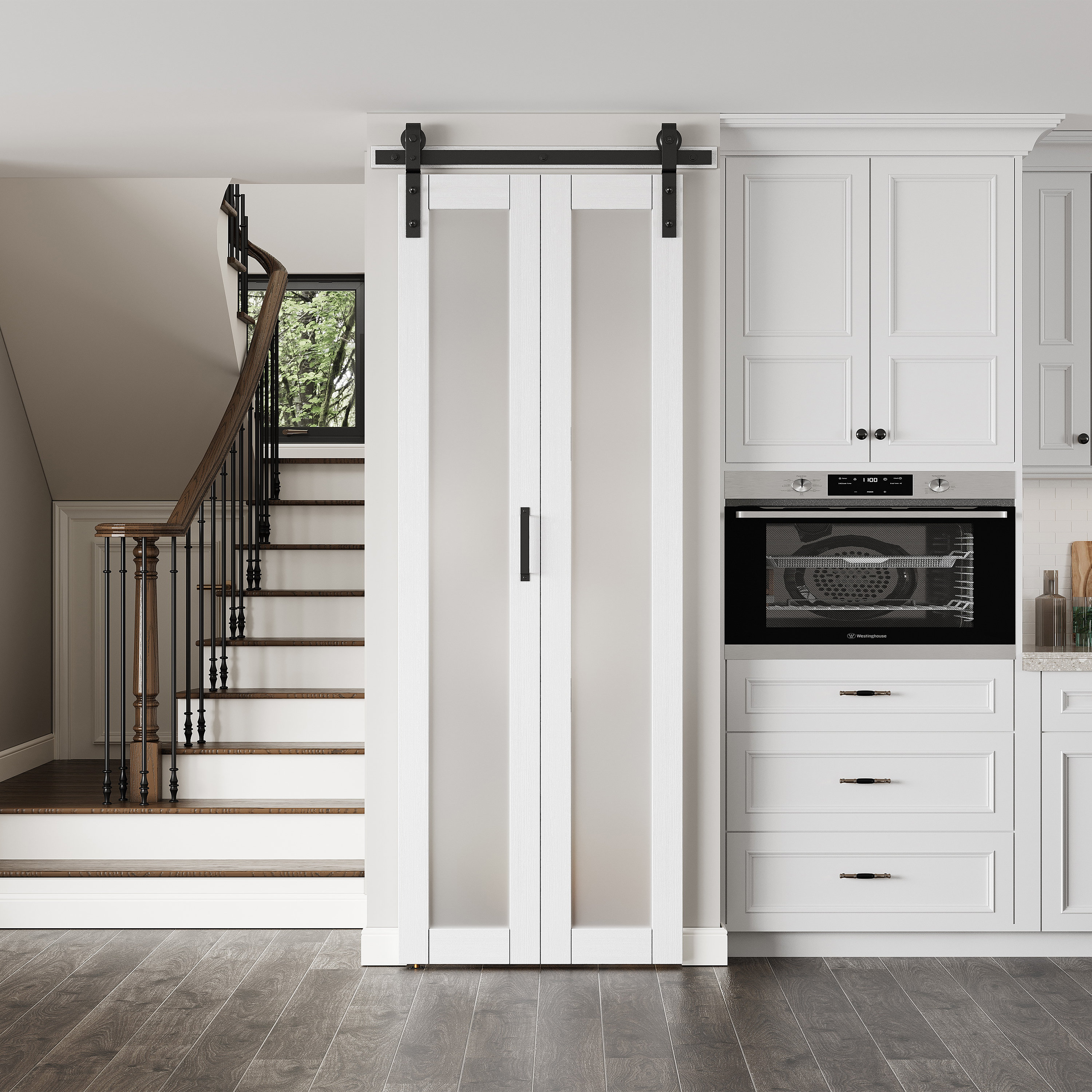 TOPDONED Porte de grange coulissante pliante en verre trempé givré 1 ...