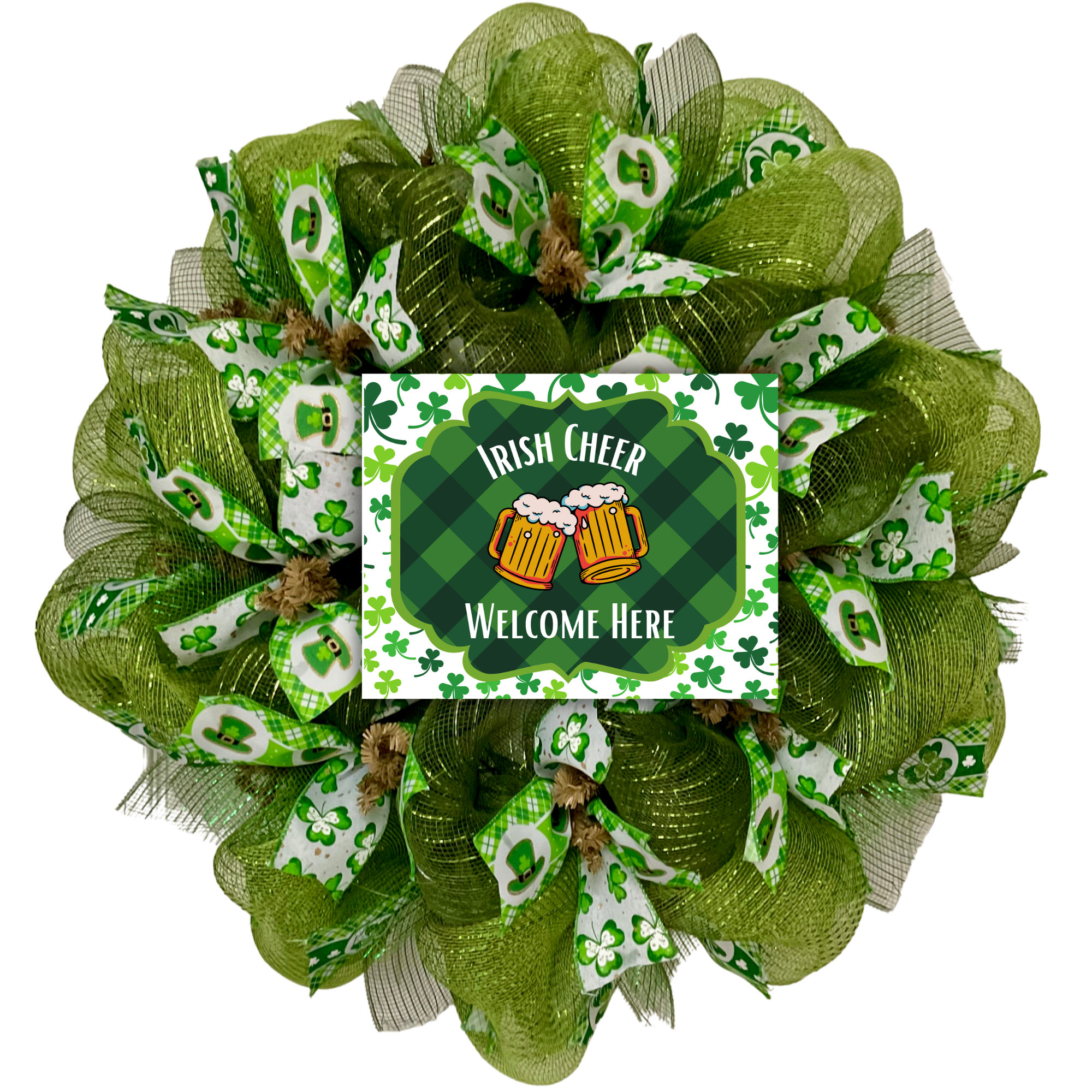 The Holiday Aisle® Irish Cheer Welcome Here 24" Deco Mesh Wreath | Wayfair