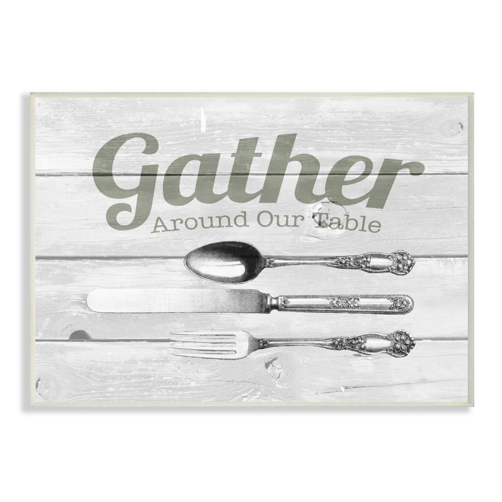 Stupell Industries Gather Silverware Kitchen Wood Texture Word Design ...