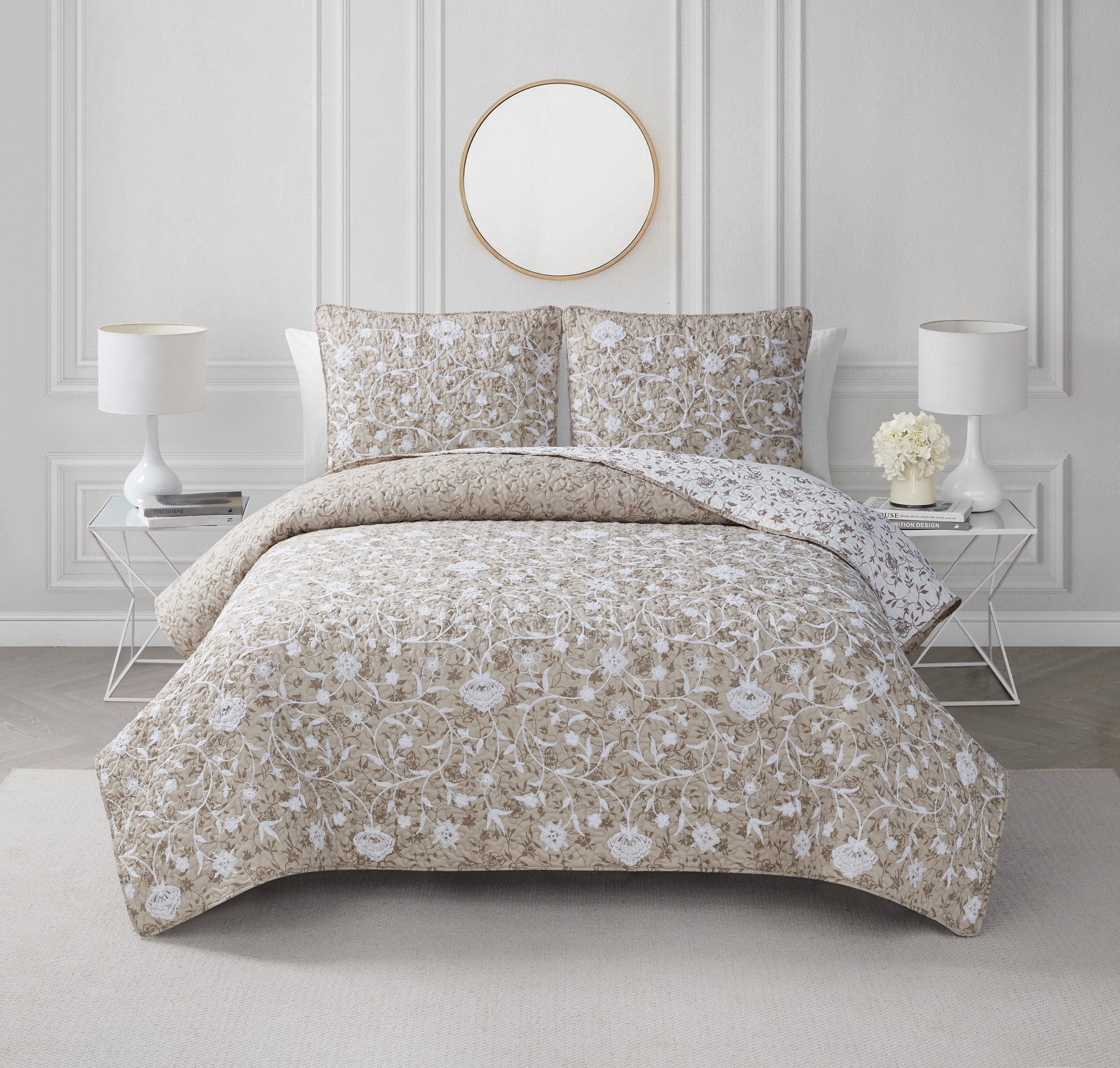 CEDAR COURT Kendall Vine Leaf Embroidery Taupe Neutral All-Season ...