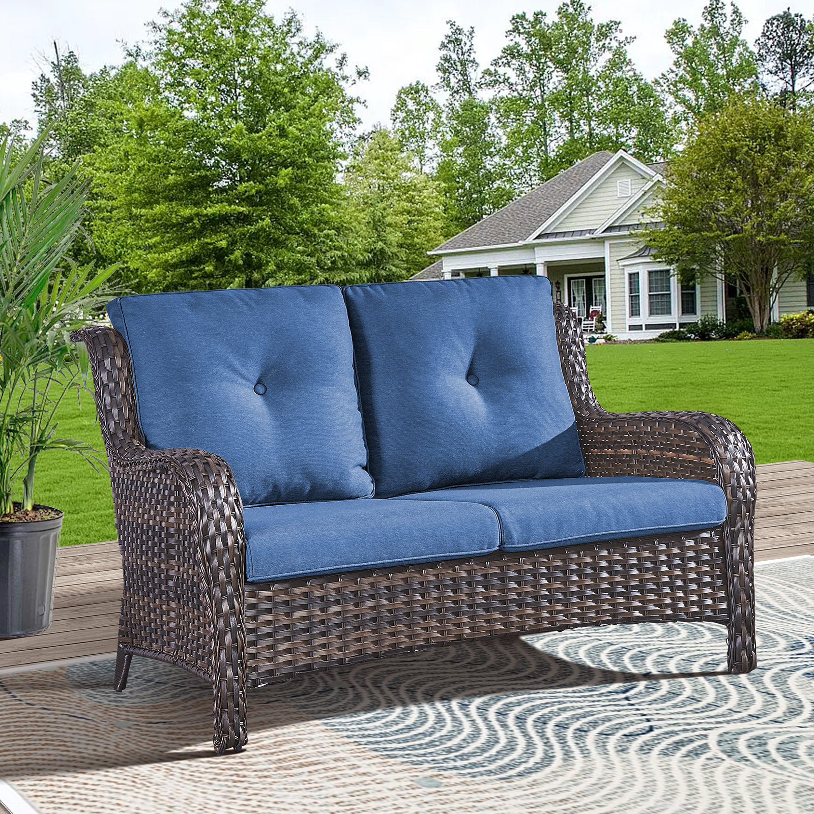 Lark Manor™ Ambarvale 53'' Wide Outdoor Wicker Reversible Loveseat with ...