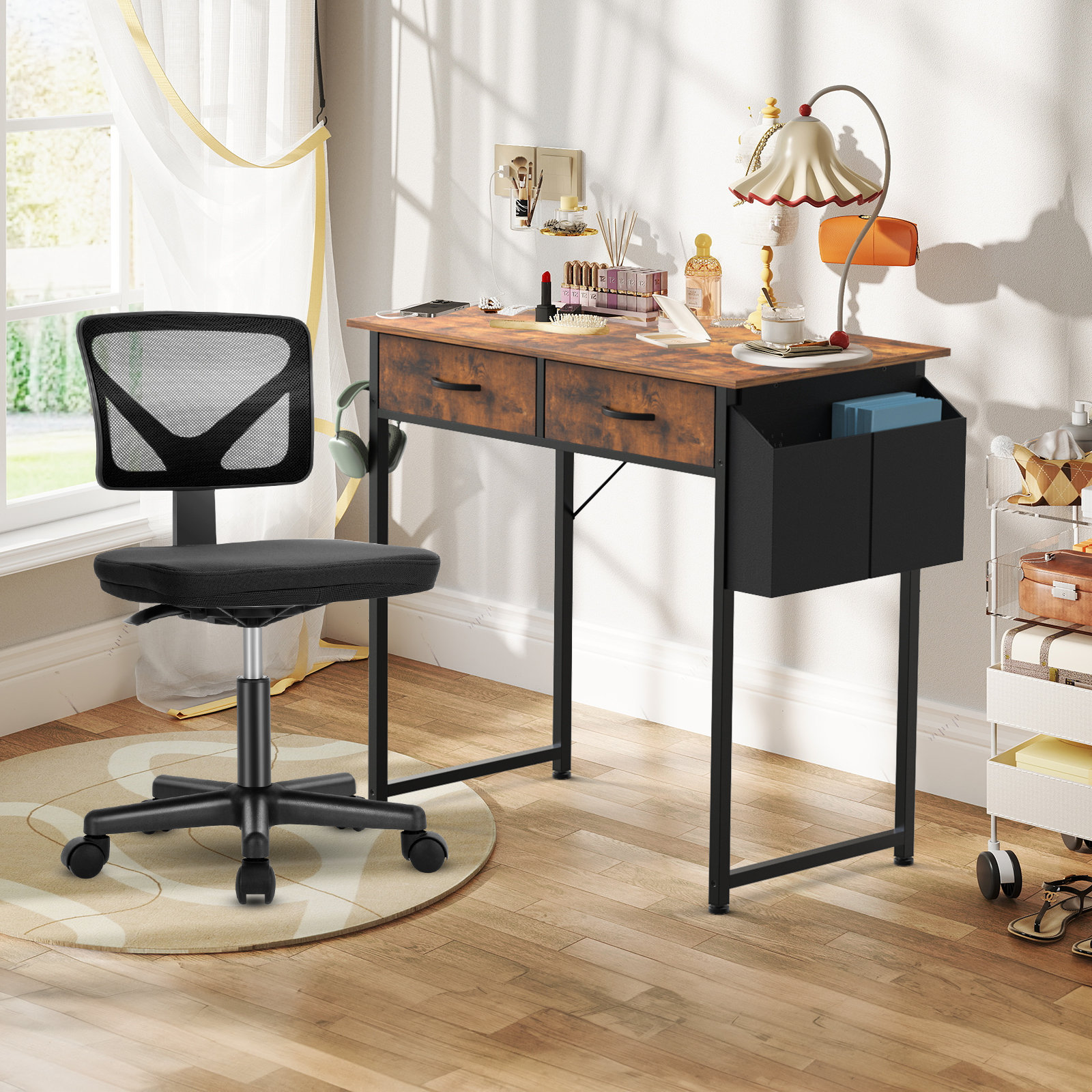 Inbox Zero Desk and Chair Set: 32 Inch Rustic Brown Computer Desk ...