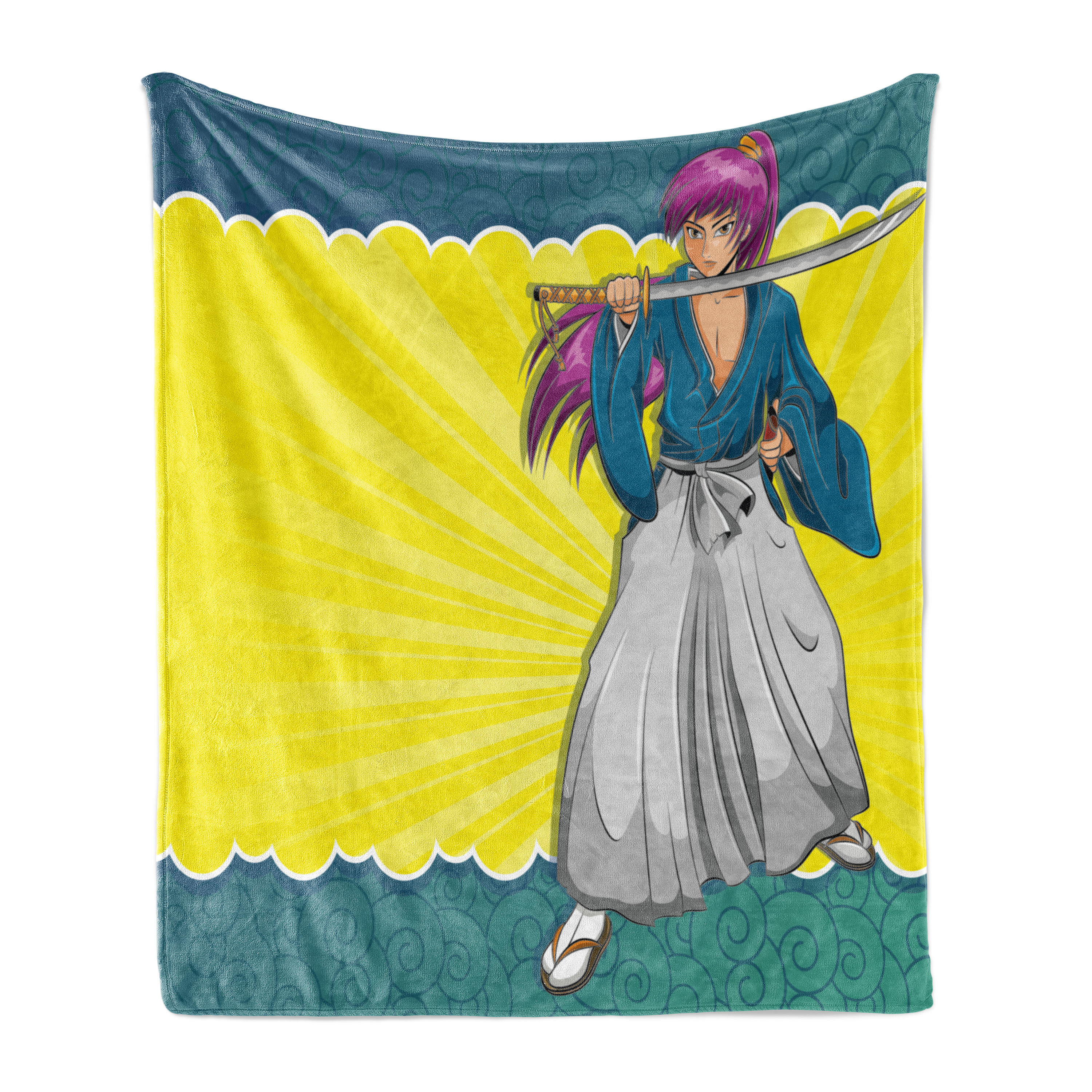 Ambesonne Anime Fleece Throw Blanket Manga Samurai Character Art ...