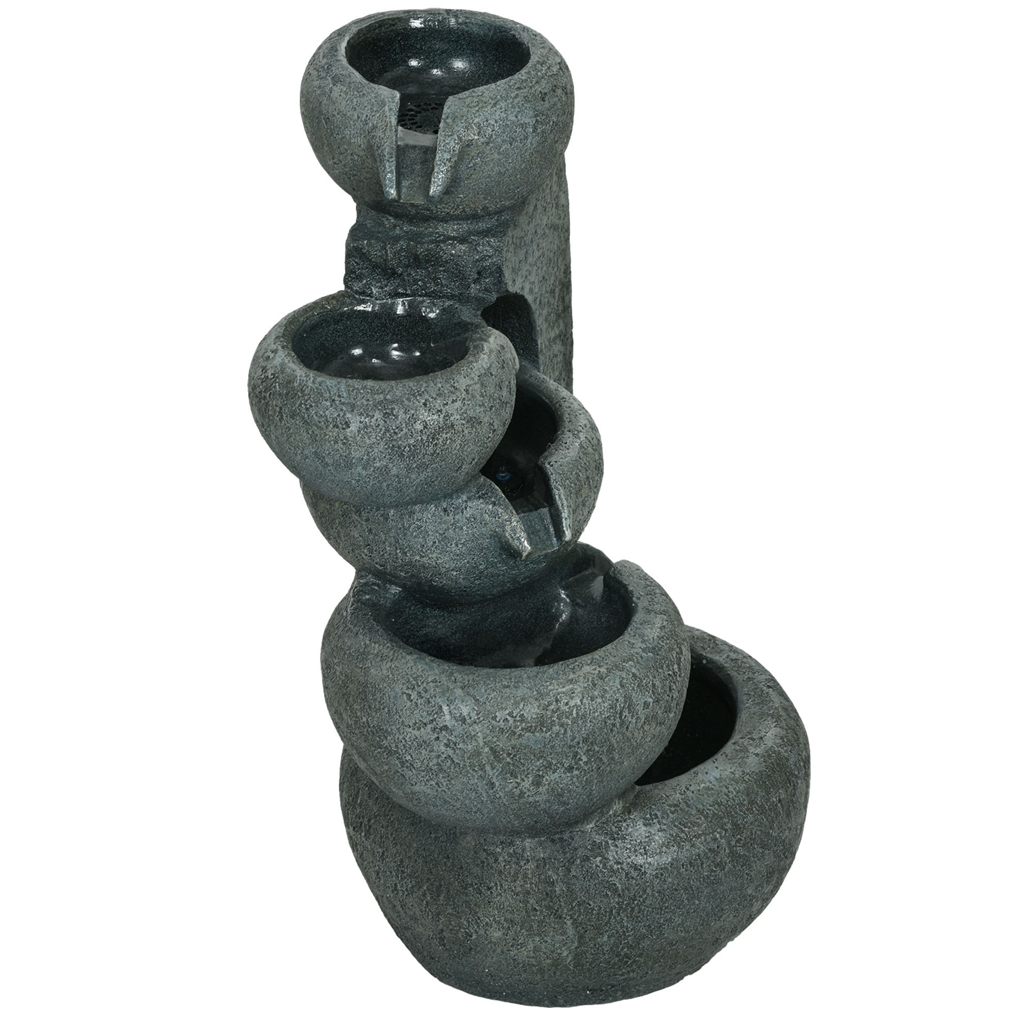 Outsunny 5-Tier Bowl Outdoor Fountain w LED Lights Resin Waterfall ...