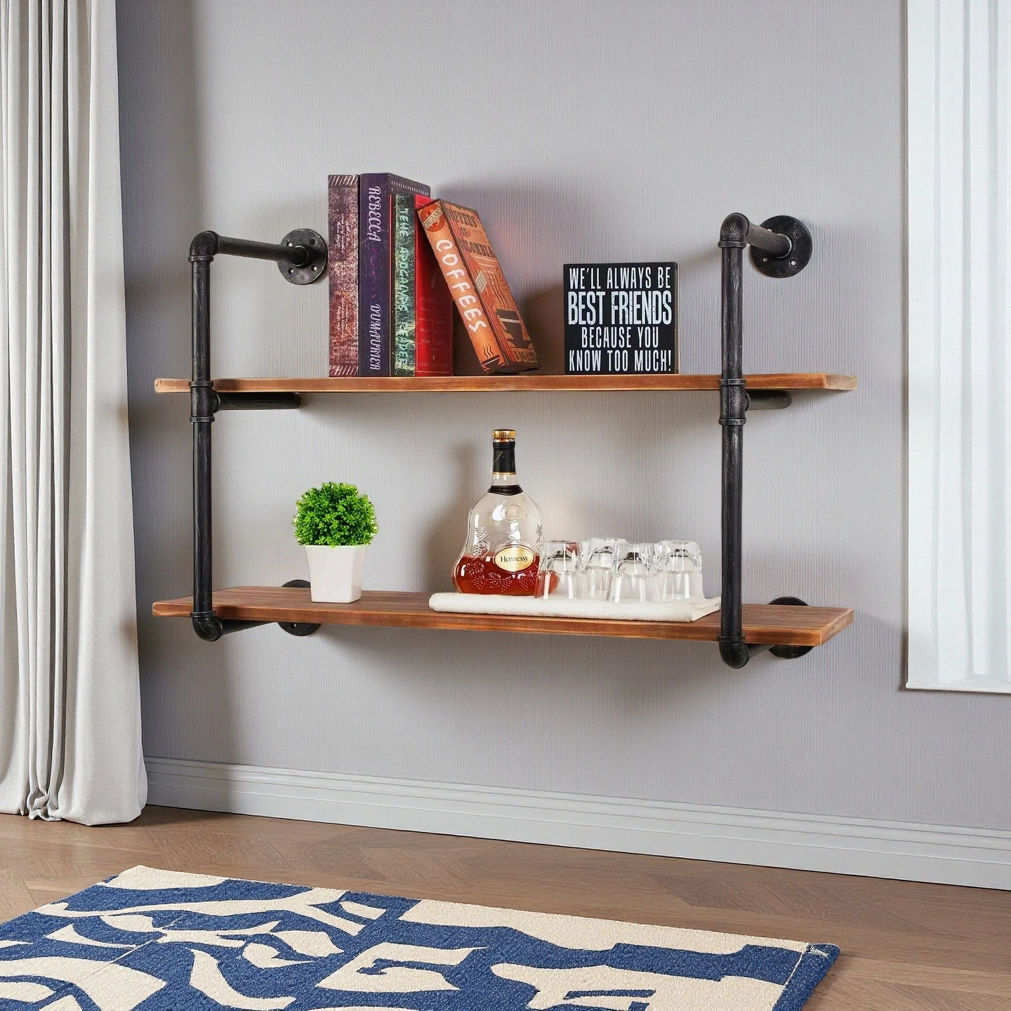 Williston Forge Industrial Pipe Shelving Wall Mounted,36In Rustic Metal ...