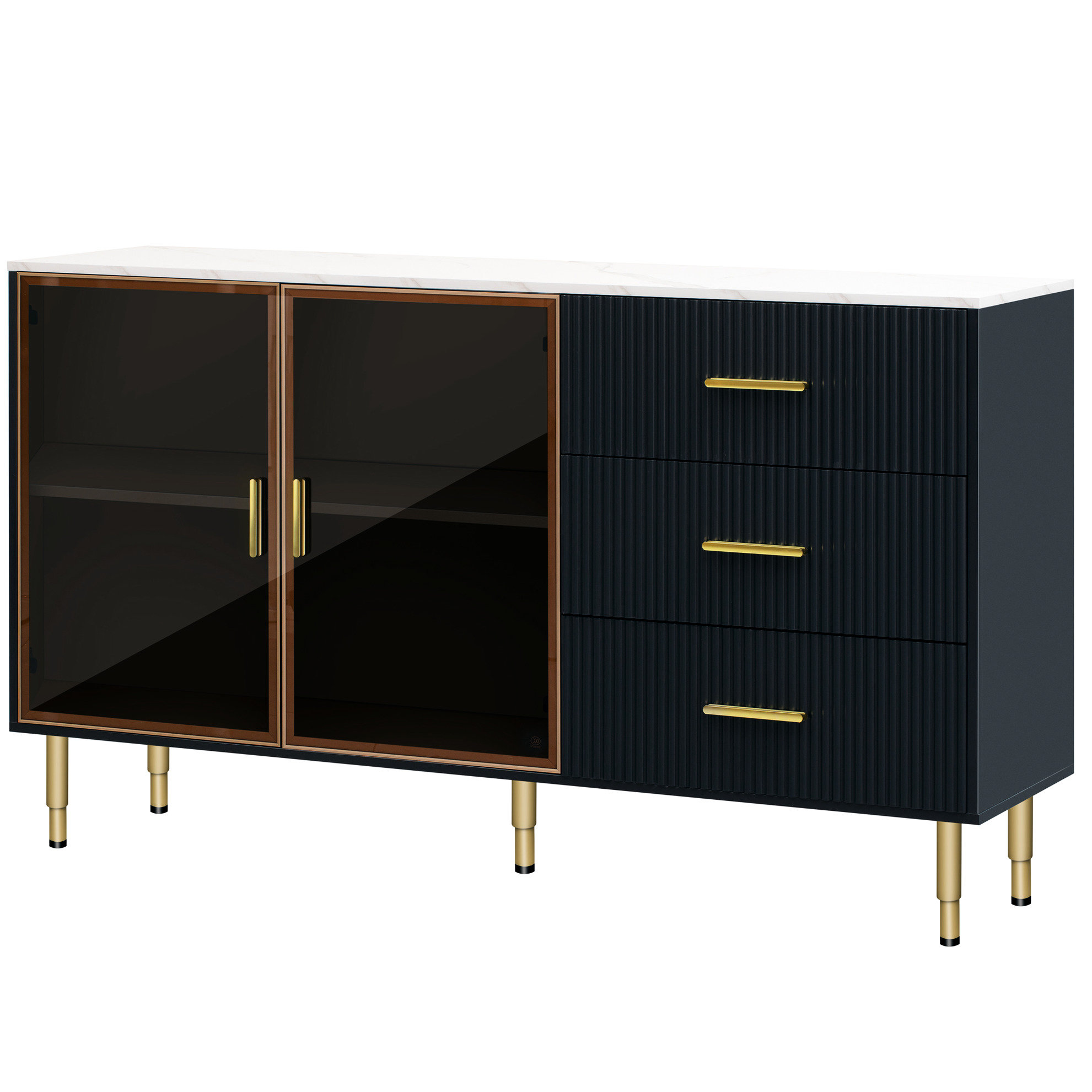 Mercer41 Stylish Navy Blue Buffet Cabinet With Marble Sticker Tabletop ...