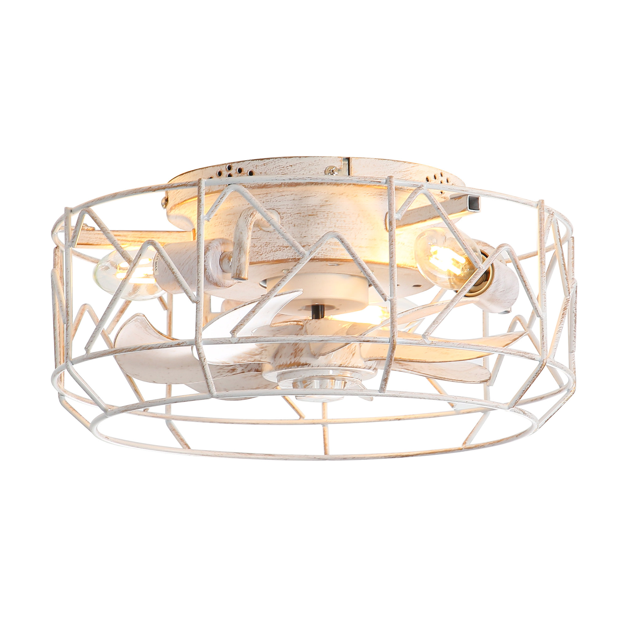 Gracie Oaks 12" Indoor Caged Flush Mount Ceiling Fans With Lights And ...